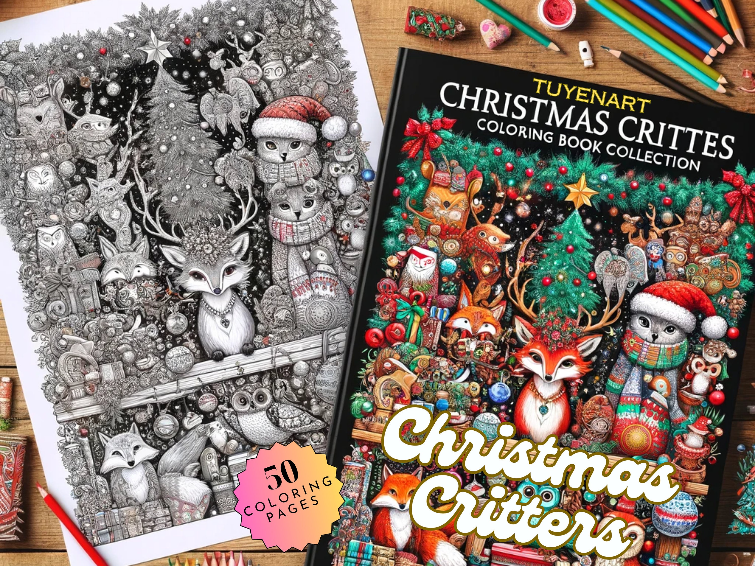 Christmas Critters Coloring Book Collection, Christmas Animals Coloring ...