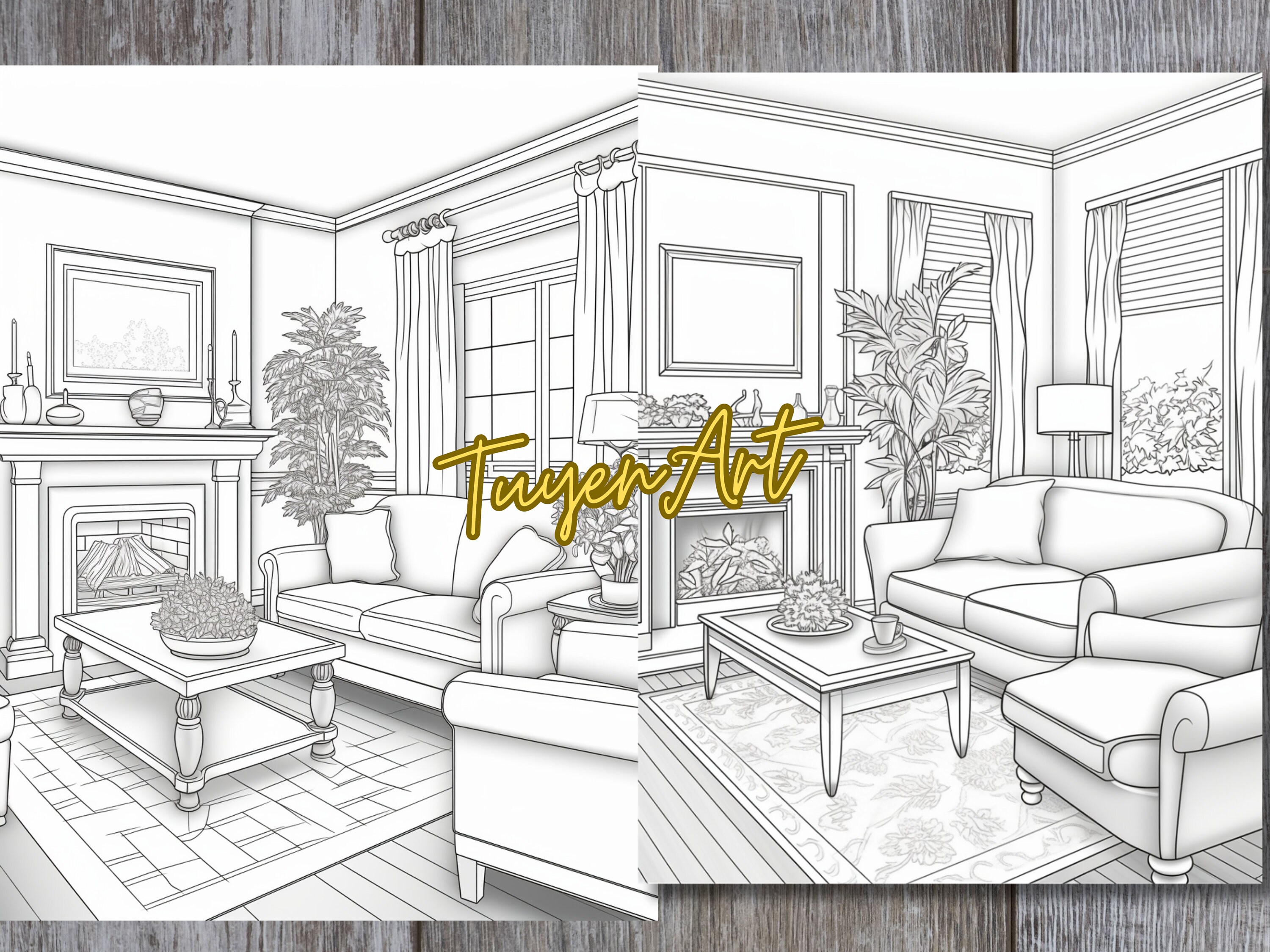 Modern & Minimal Living Room Coloring Book, Interior Design Coloring ...