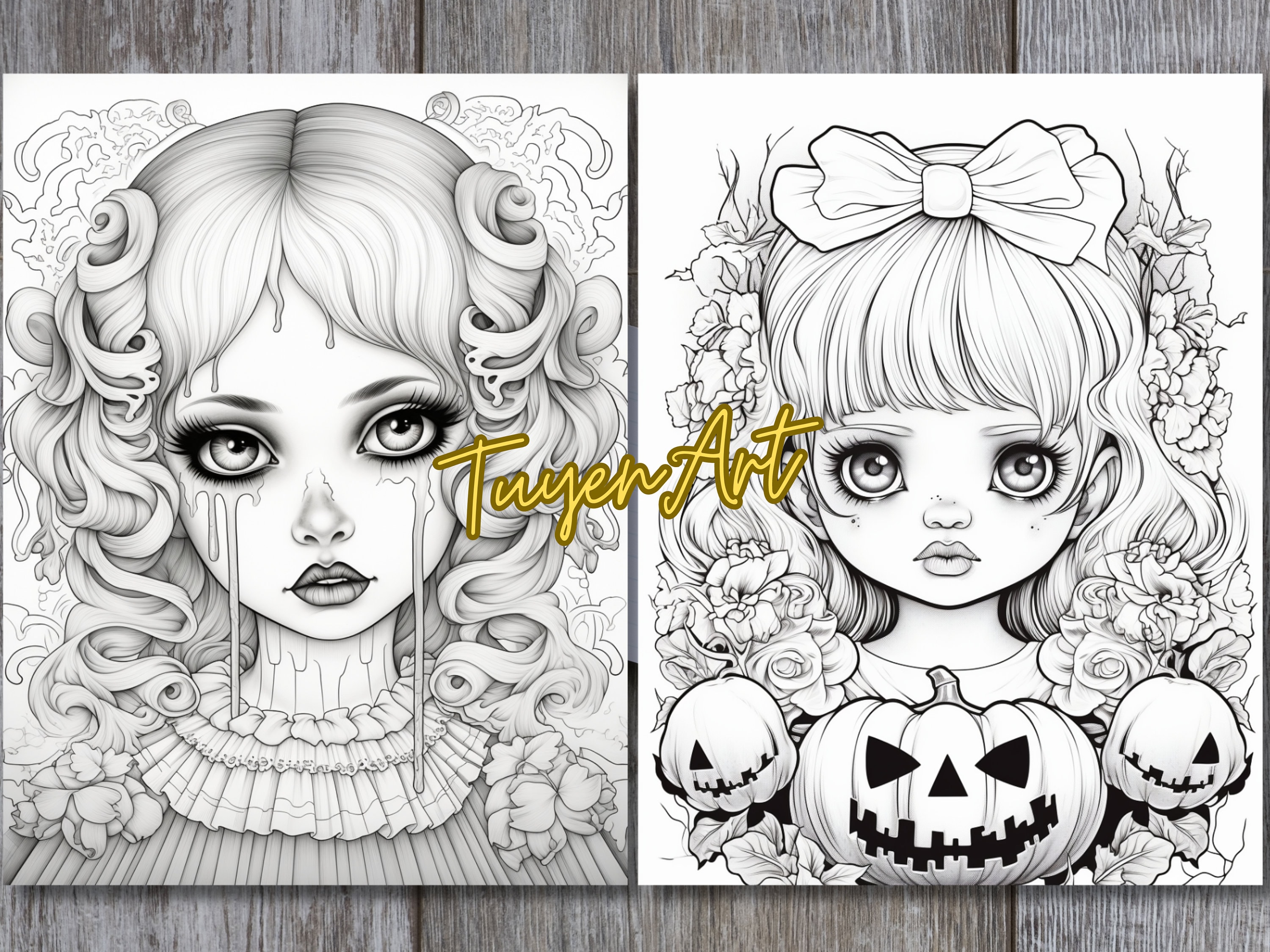 Creepy Kawaii Girls Coloring Book for Kids and Adults, Spooky Coloring ...