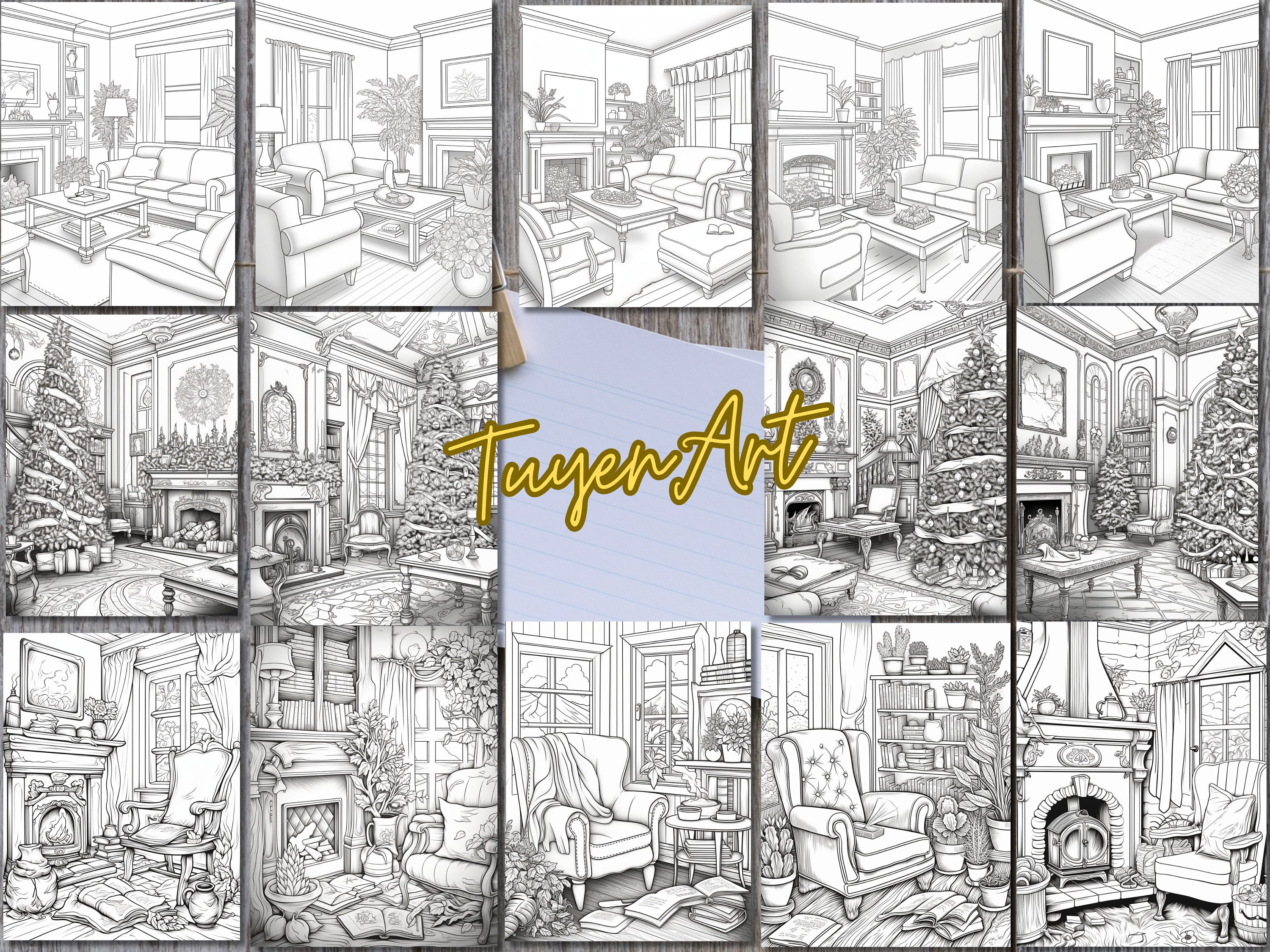 Big Bundle Interior Design Coloring Book Modern & Minimal, Boho and ...