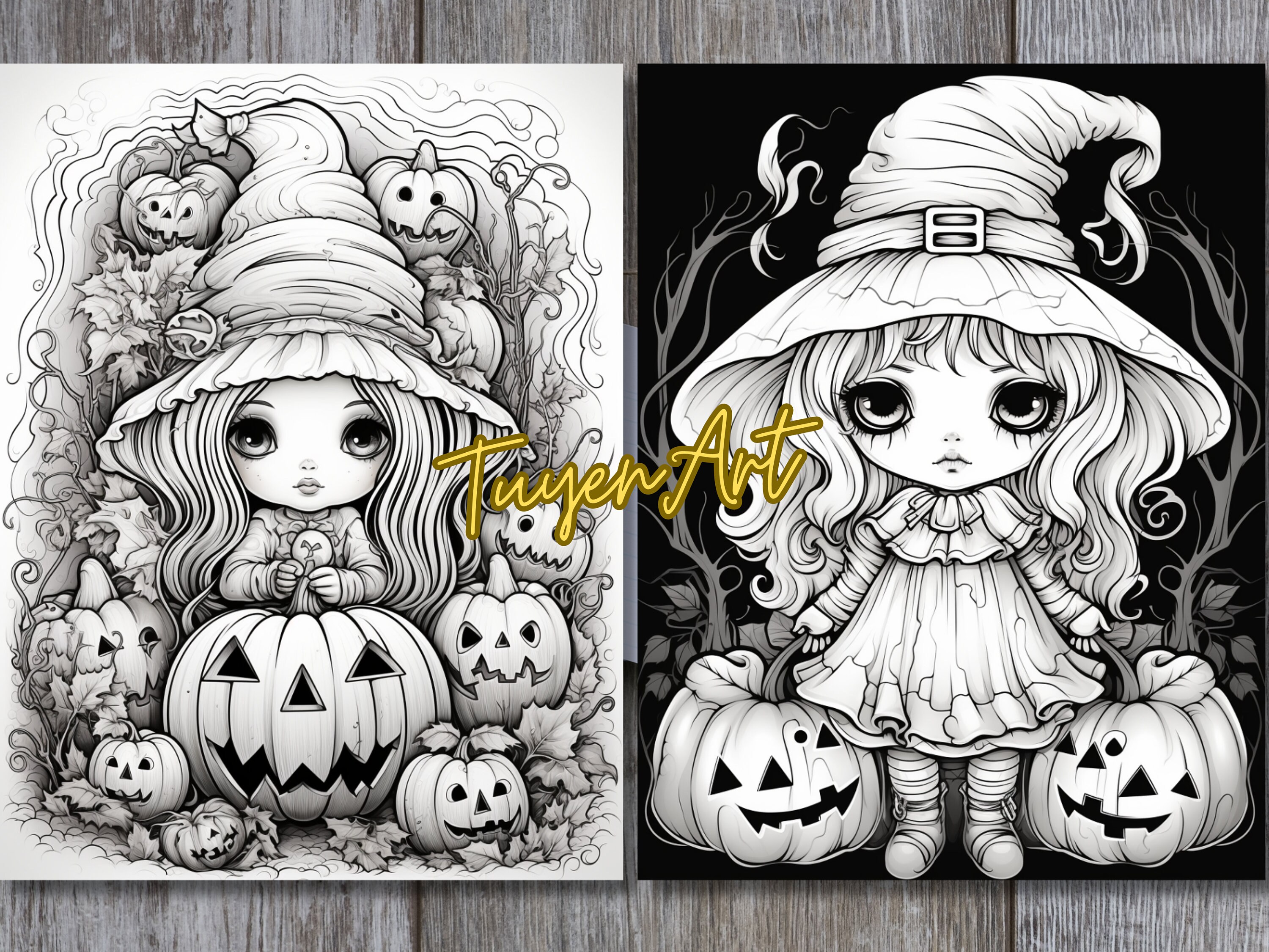 Halloween Creepy Coloring Book, Printable Gothic Creepy Pumpkin Witch ...
