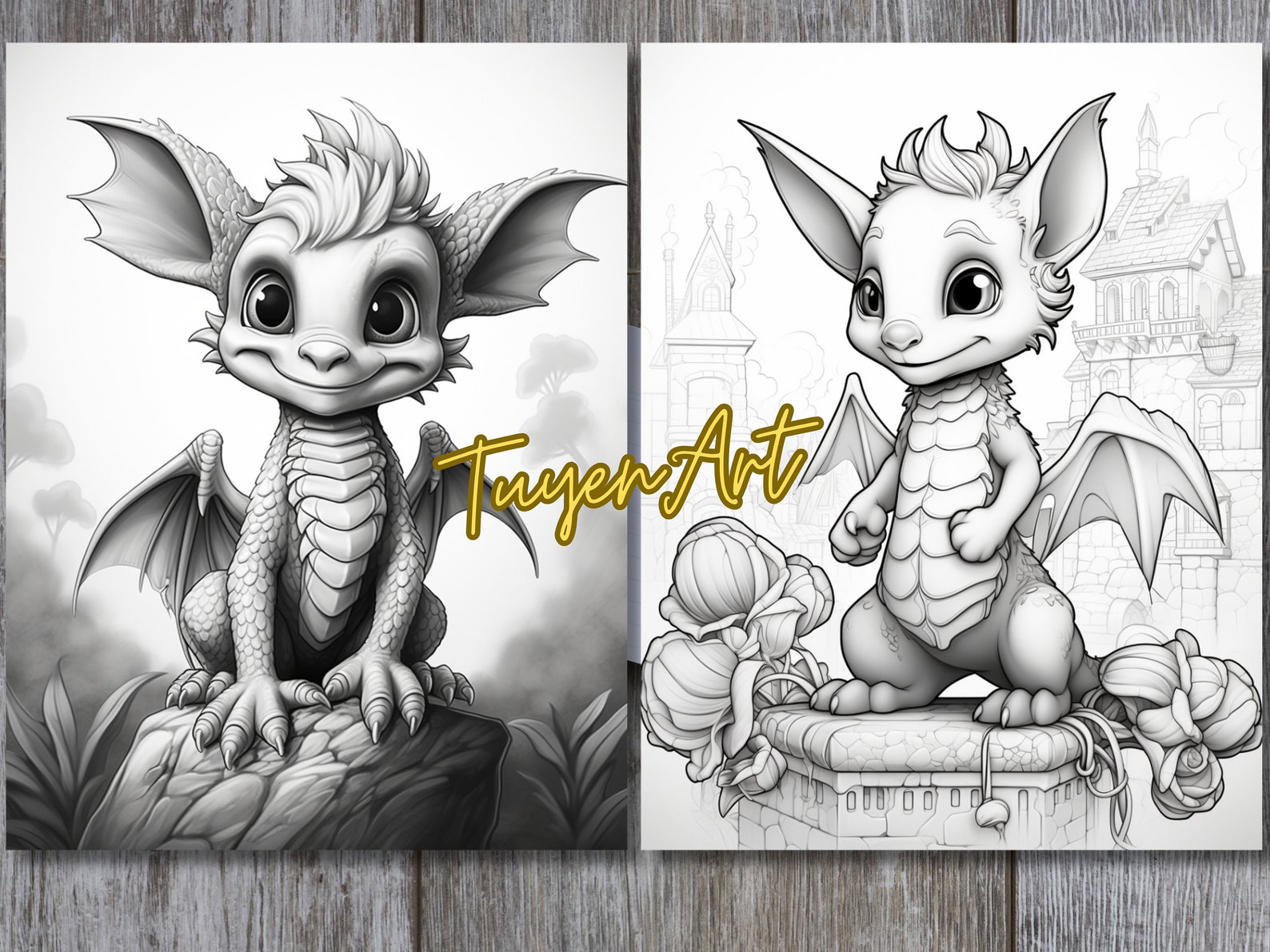 A Cute Dragon Guardians Fantasy Coloring Page Book Adults - Etsy