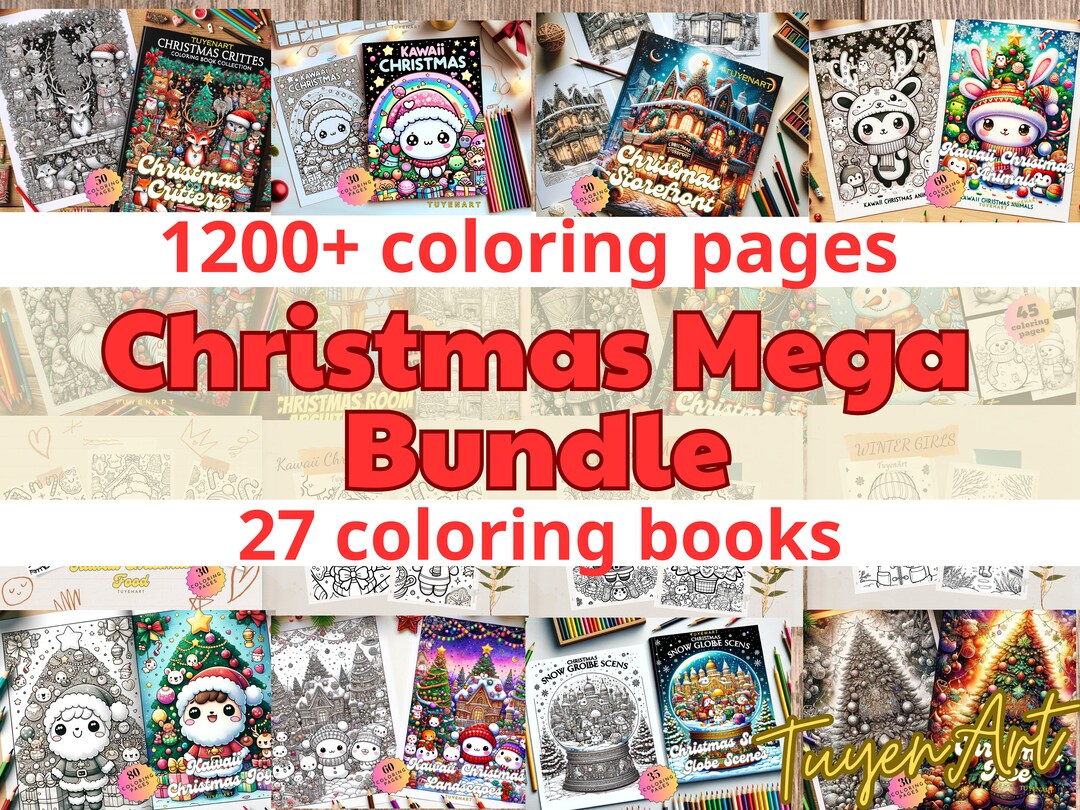 Christmas Mega Bundle Coloring Book, Xmas All Bundle Coloring Pages ...