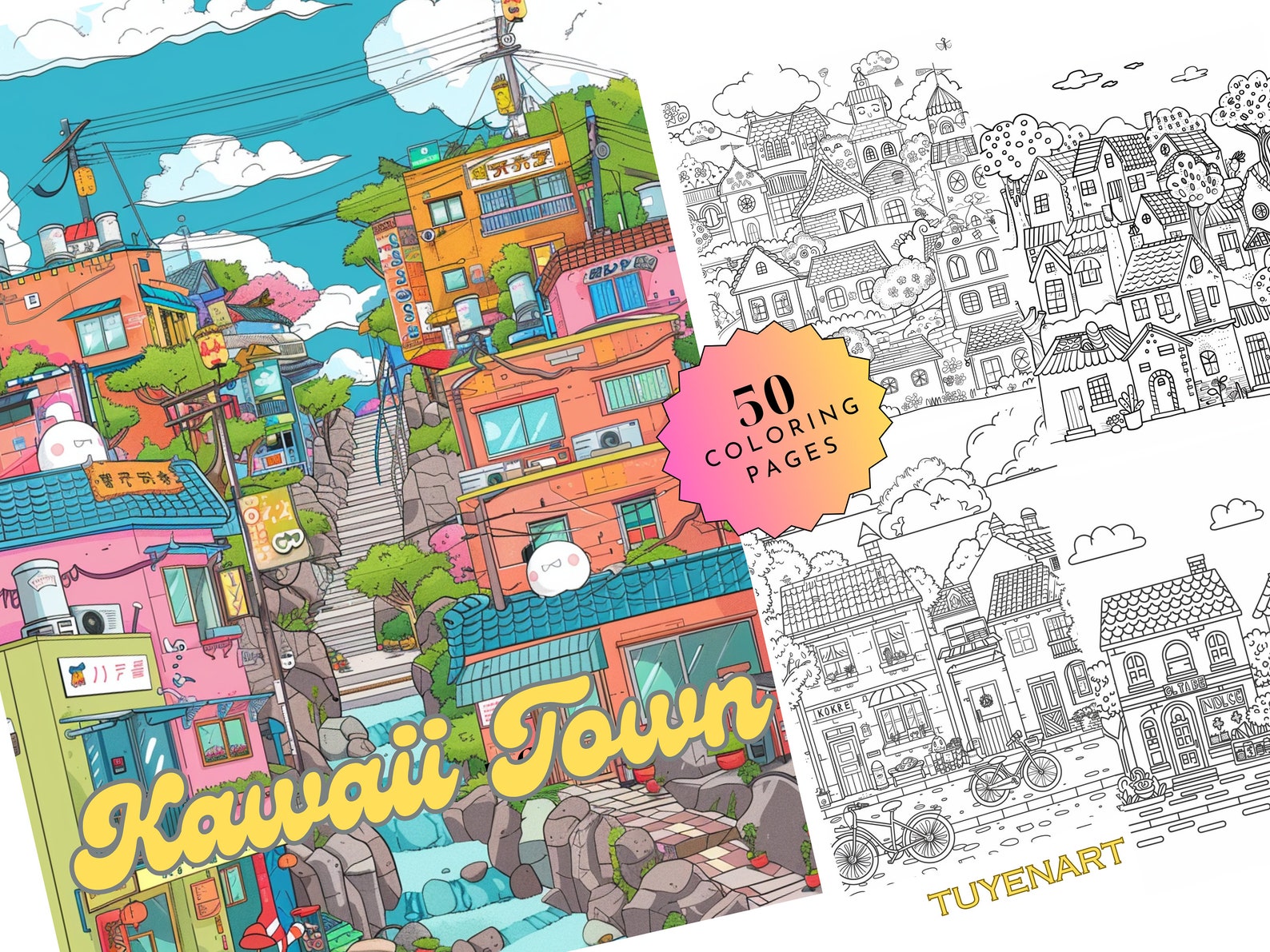 Kawaii Town Coloring Book, Architect and Building Coloring Pages ...