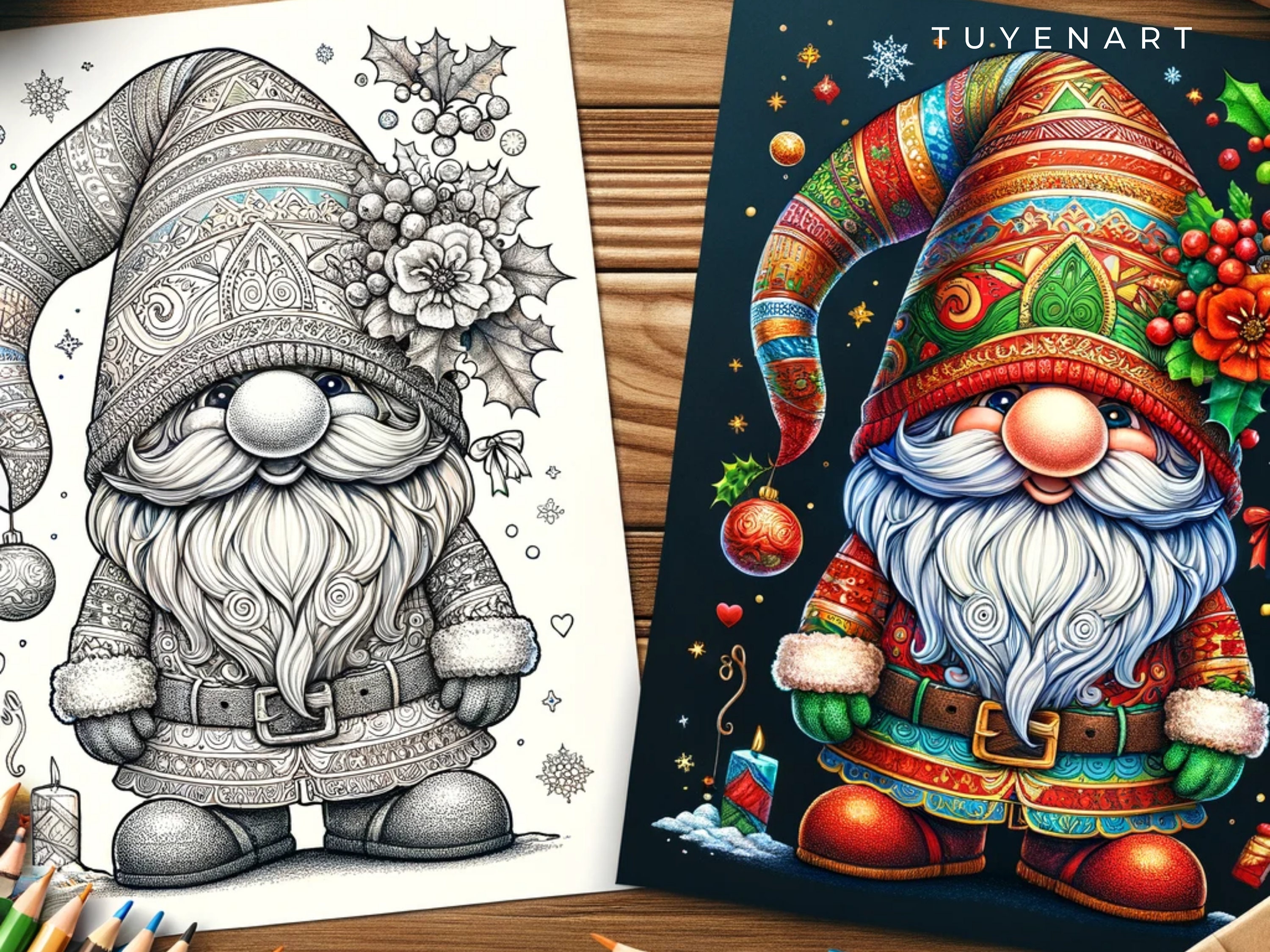 Christmas Gnomes Coloring Book, Xmas Gnome Coloring Pages, Grayscale ...