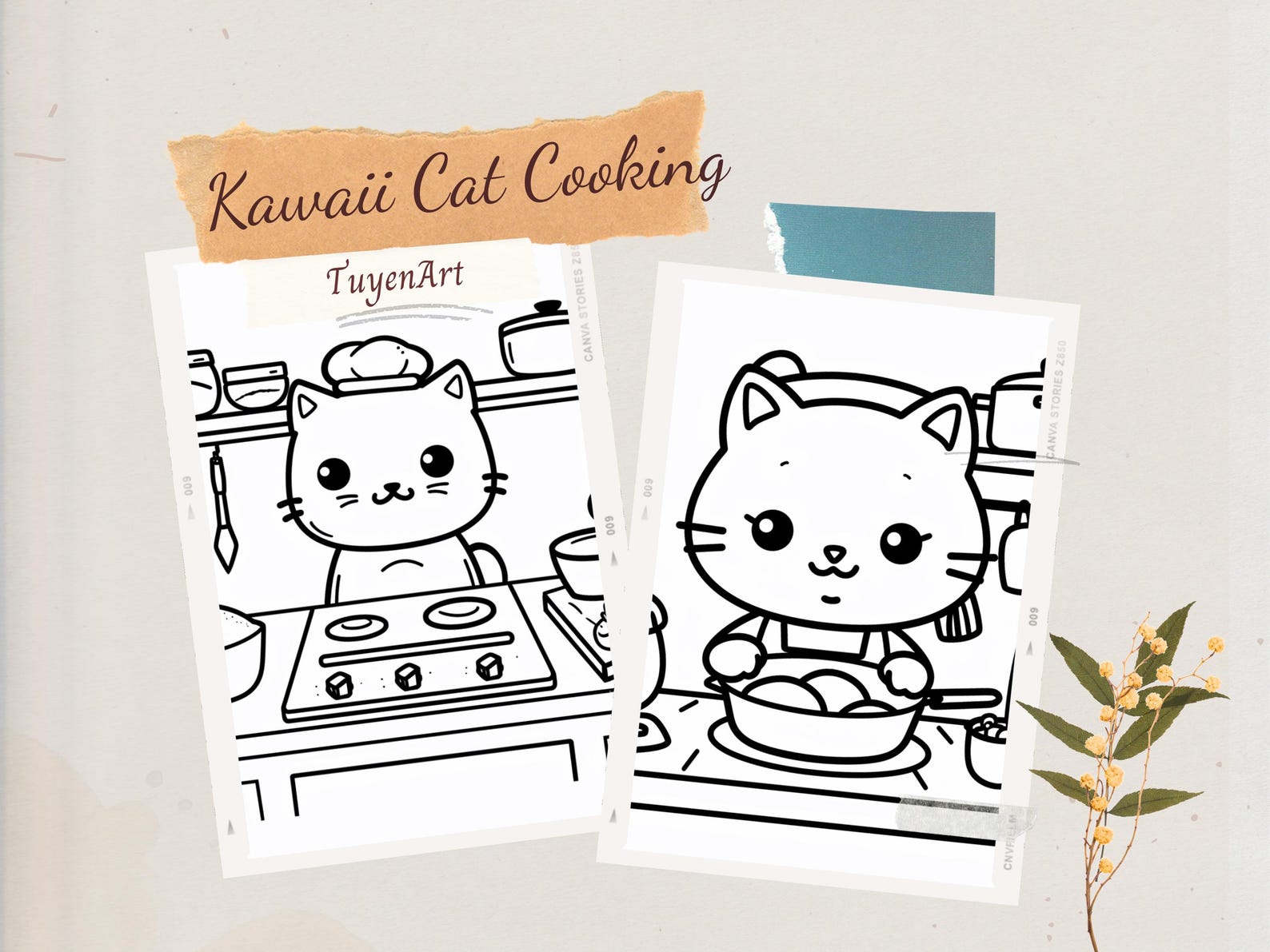 Kawaii Cat Cooking Coloring Book, Kawaii Cat Coloring Page, Kawaii Cat ...