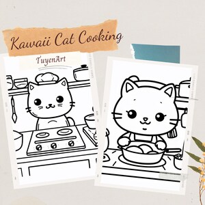 Kawaii Cat Cooking Coloring Book, Kawaii Cat Coloring Page, Kawaii Cat ...