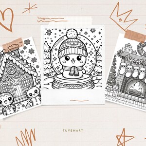 Kawaii Christmas Coloring Book, Xmas Santa Coloring Pages, Cute Kawaii ...