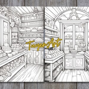 Magical Bakery Coloring Book, Cakes Sweets, Interior Design Coloring ...