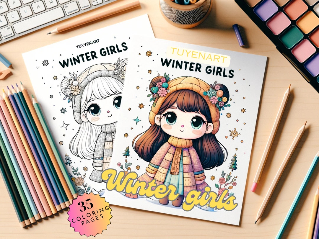 Winter Girls Coloring Book, Coloring Pages for Adults and Kids, Winter ...