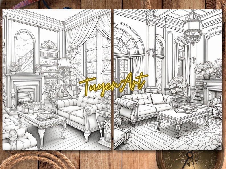 Cute Interior Designs Coloring Book for Adults Boho and - Etsy