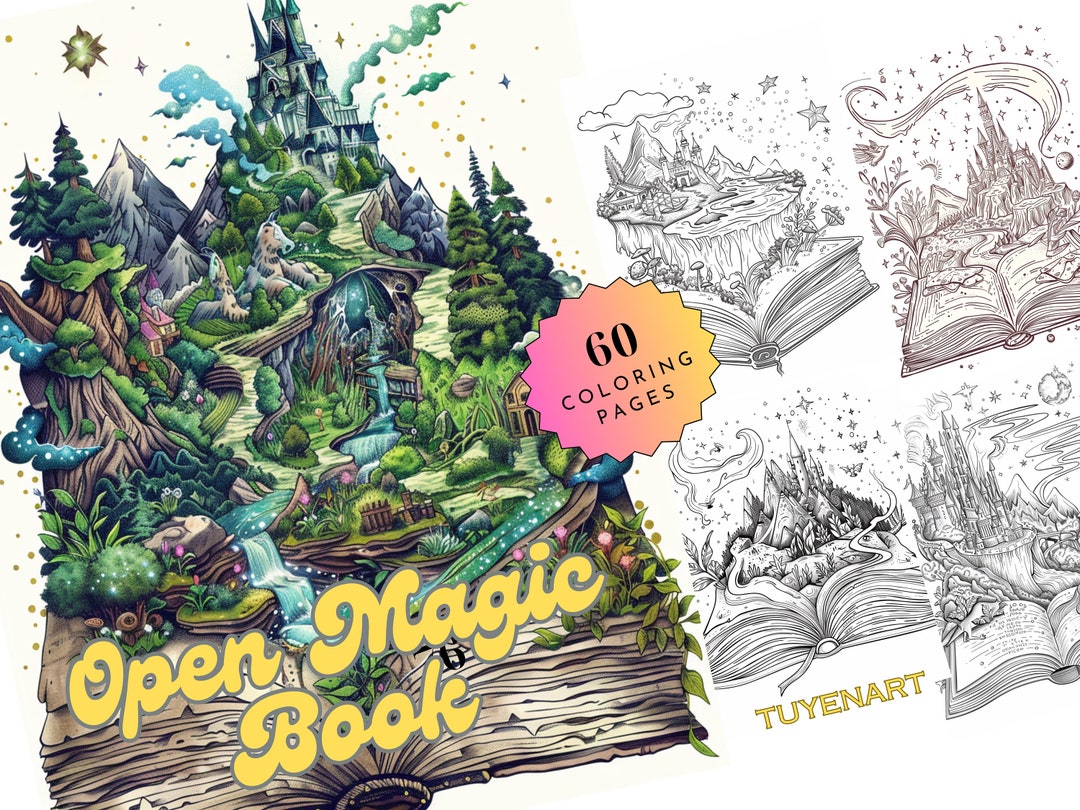Open Magic Book Coloring Book, Fairytale Open Book Coloring Pages ...