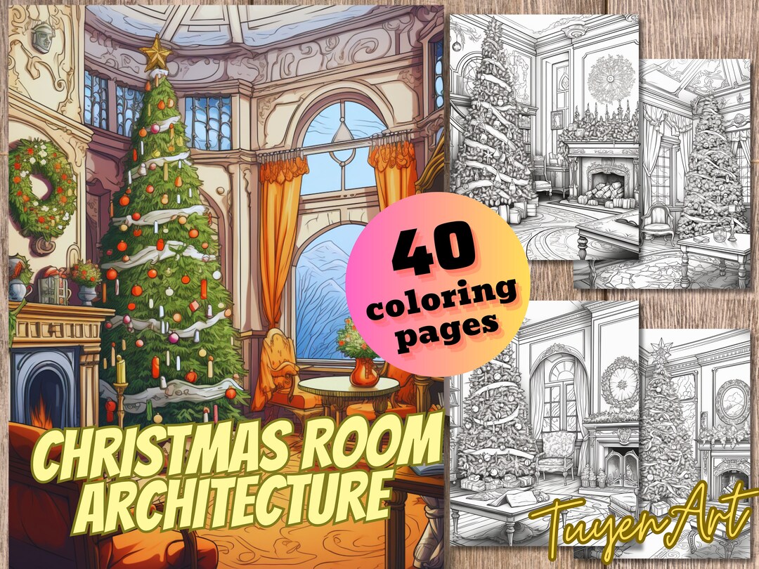 Christmas Room Architecture Coloring Book, Christmas Interior Design ...