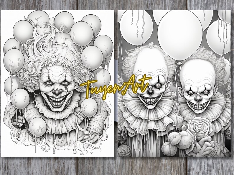 Evil Clowns Coloring Book for Adults & Teens Evil Clowns, Skulls ...