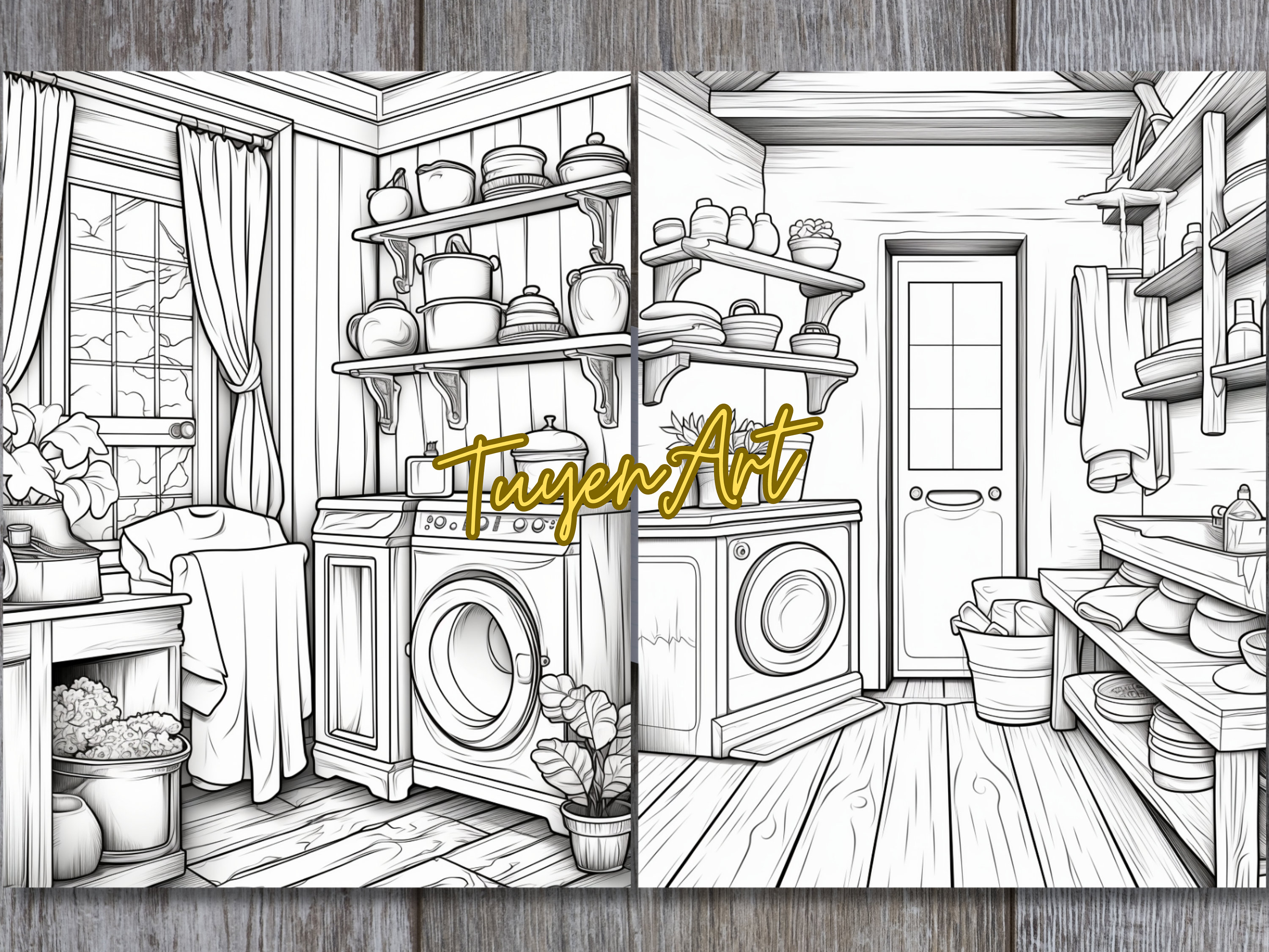 Laundry Room Coloring Book, House Interior Design, Instant Download PDF ...