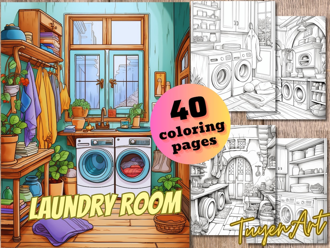 Laundry Room Coloring Book, House Interior Design, Instant Download PDF ...