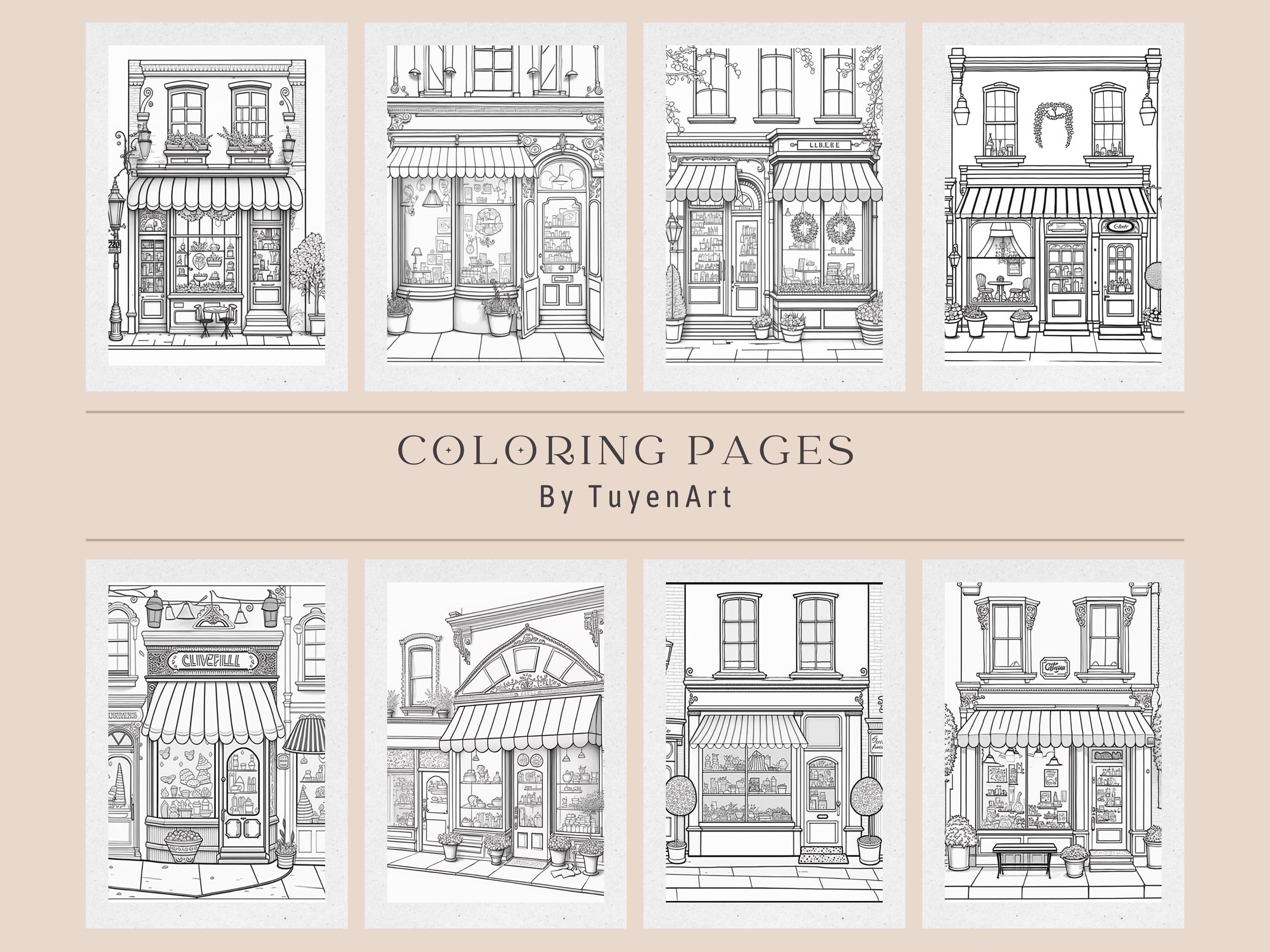 Whimsical Store Fronts Coloring Book, Shopfronts Coloring Page ...