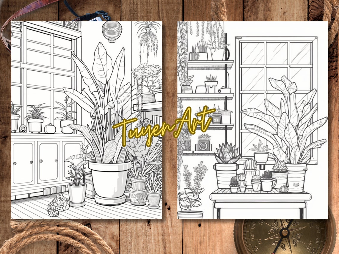 Houseplants, Plant Coloring Pages for Adults, Printable Coloring Sheets ...