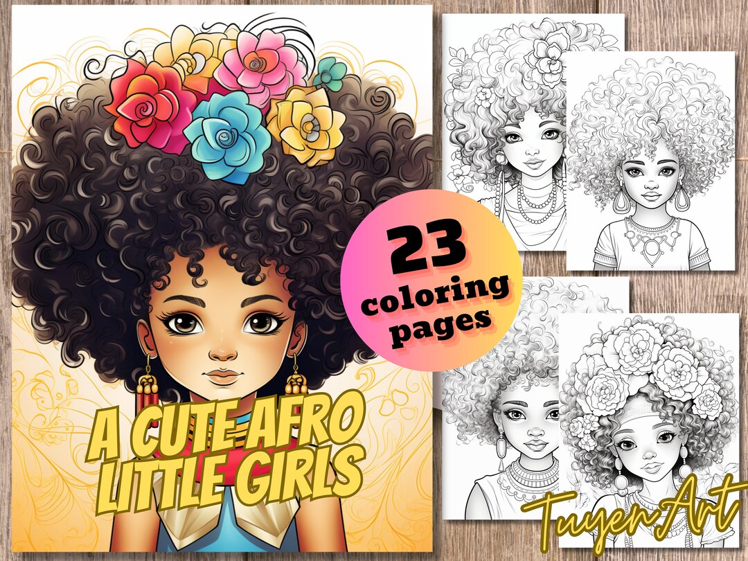 A Cute Afro Little Girls Colored Book - Coloring Page for Adults and ...