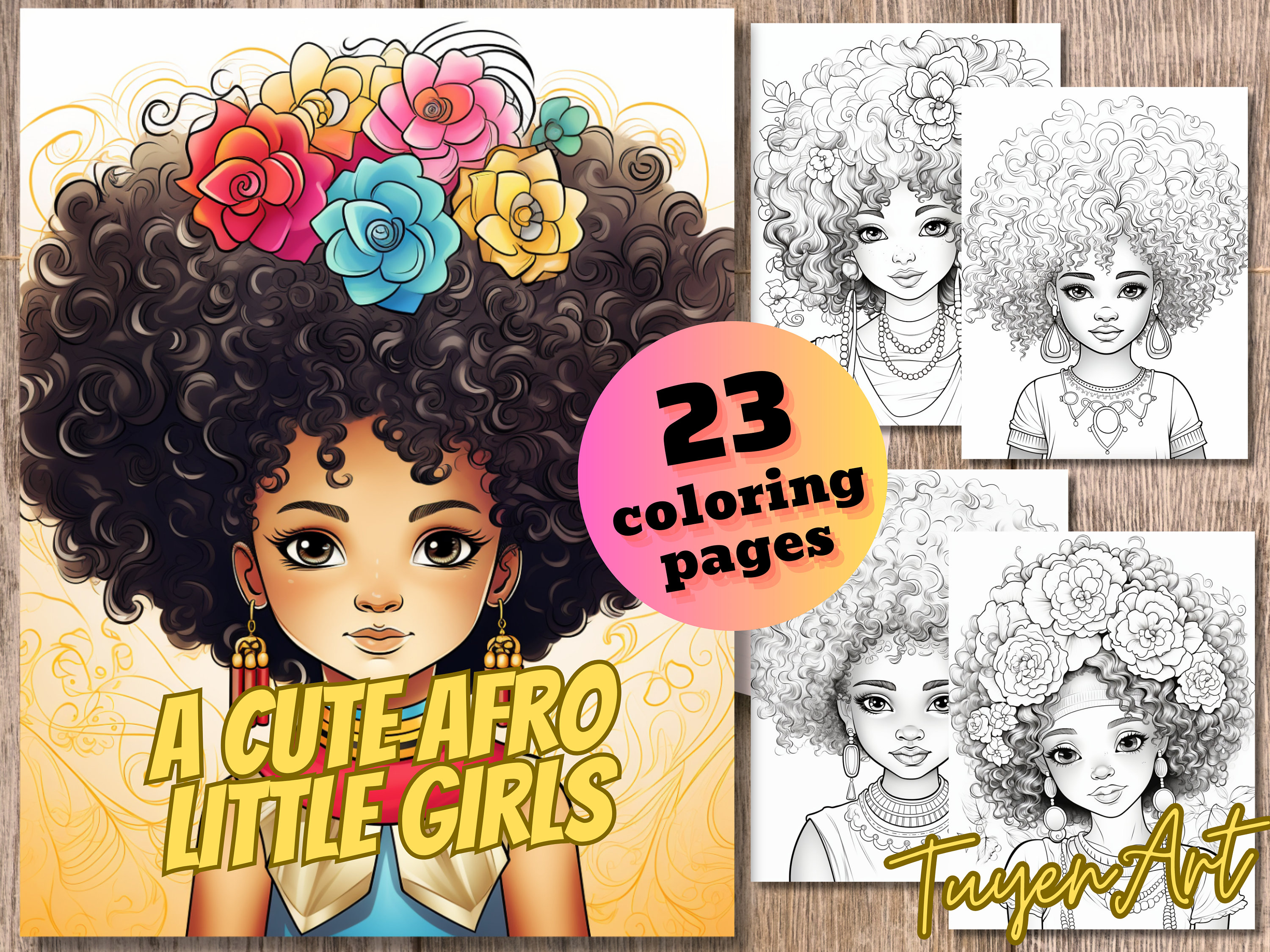 A Cute Afro Little Girls Colored Book - Coloring Page for Adults and ...