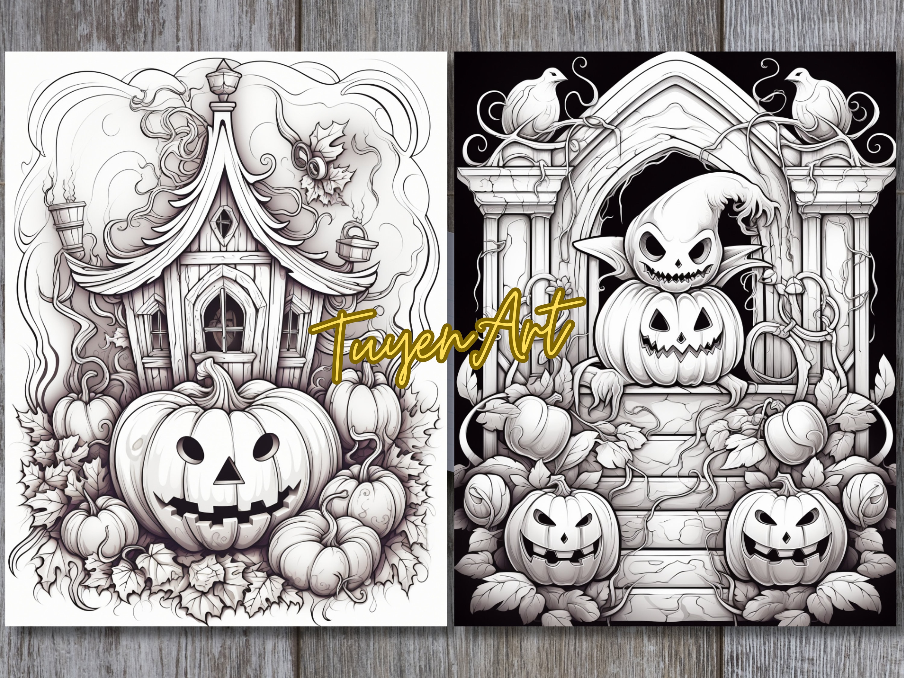 Halloween Creepy Coloring Book, Printable Gothic Creepy Pumpkin Witch ...