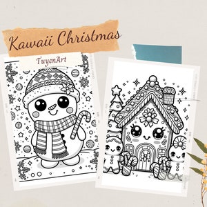 Kawaii Christmas Coloring Book, Xmas Santa Coloring Pages, Cute Kawaii ...