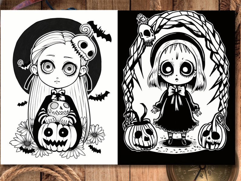 Spooky Girl - Horror Coloring Book for Kids & Adults, Spooky Coloring ...