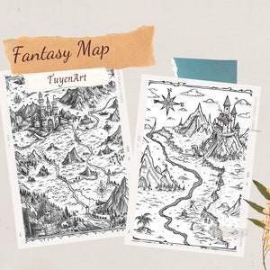 Fantasy Map Coloring Book, Landscapes Fantasy Worlds Coloring Page ...