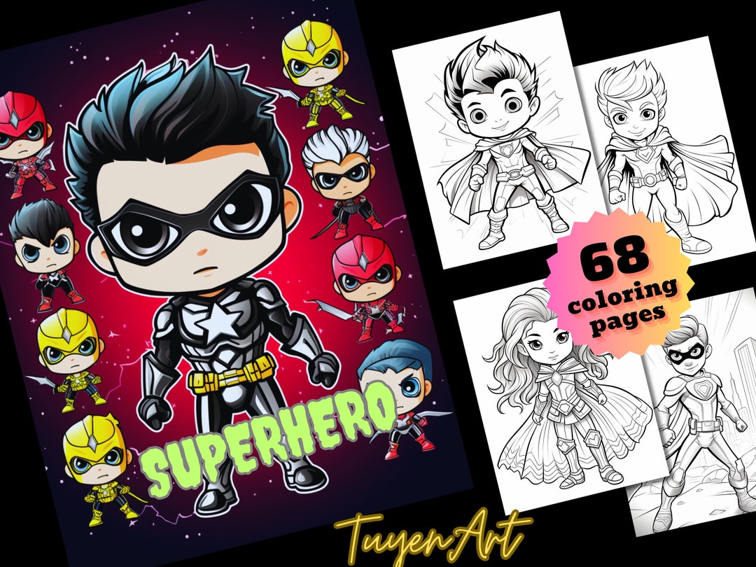 SUPERHERO Coloring Book, Fun Activity Coloring Pages for Kids, Digital ...