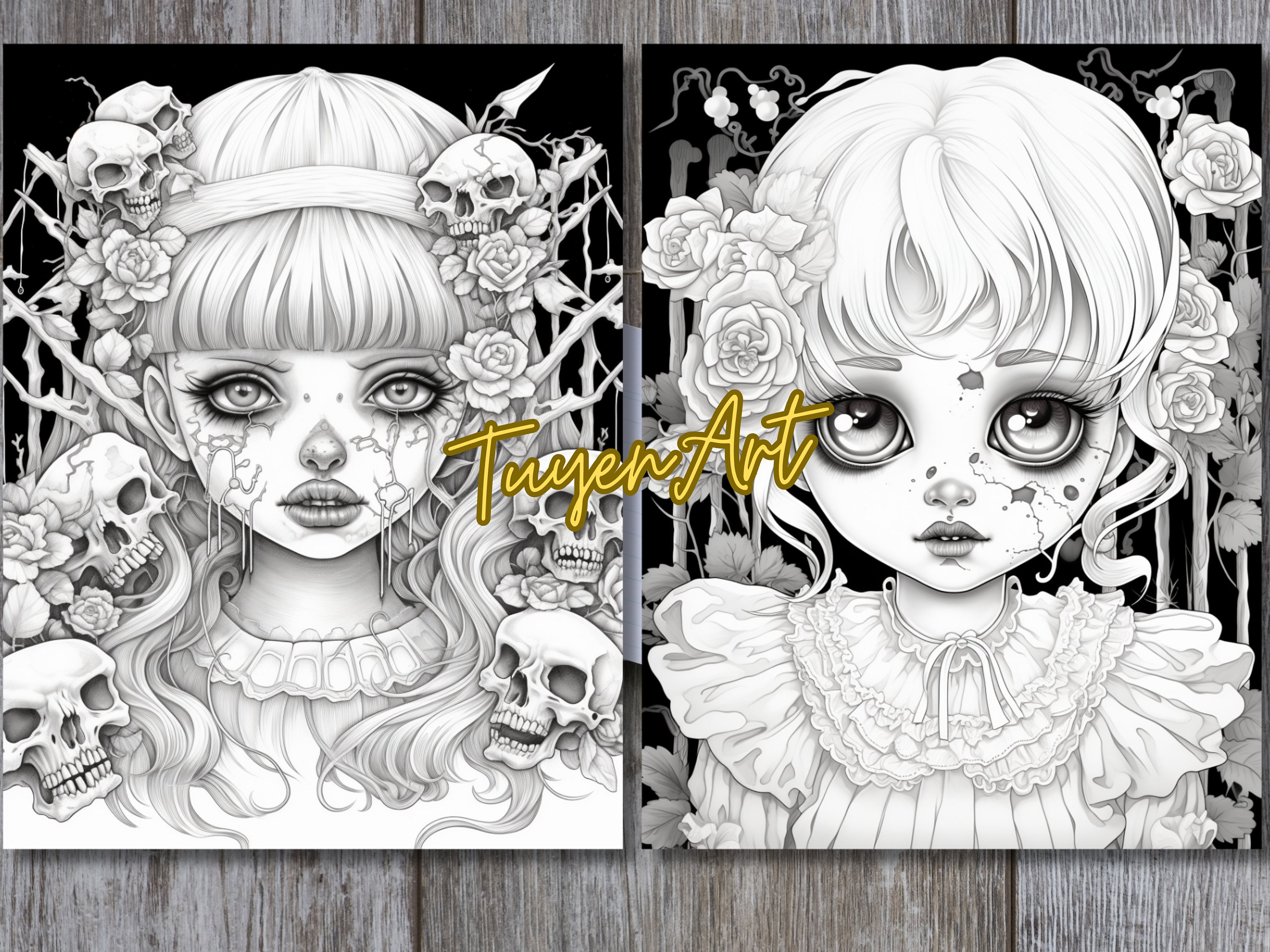 Creepy Kawaii Girls Coloring Book for Kids and Adults, Spooky Coloring ...