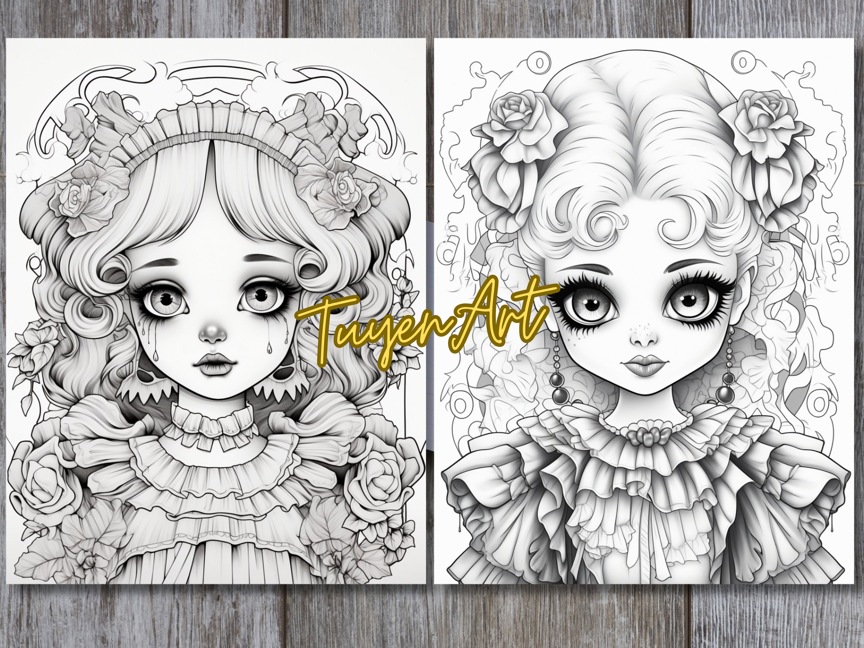 Creepy Kawaii Girls Coloring Book for Kids and Adults, Spooky Coloring ...