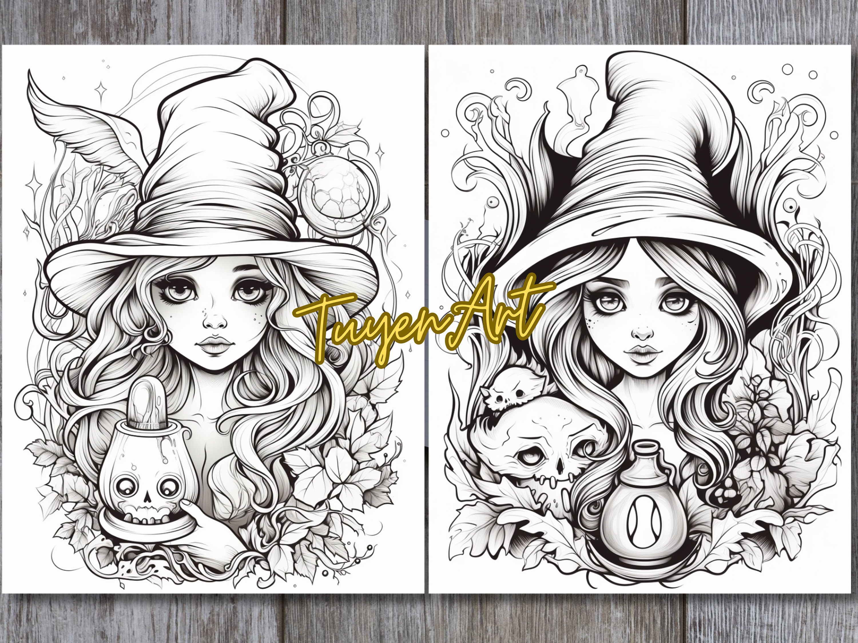 Witch Coloring Pages, Coloring Book for Adults and for Kids, Instant ...