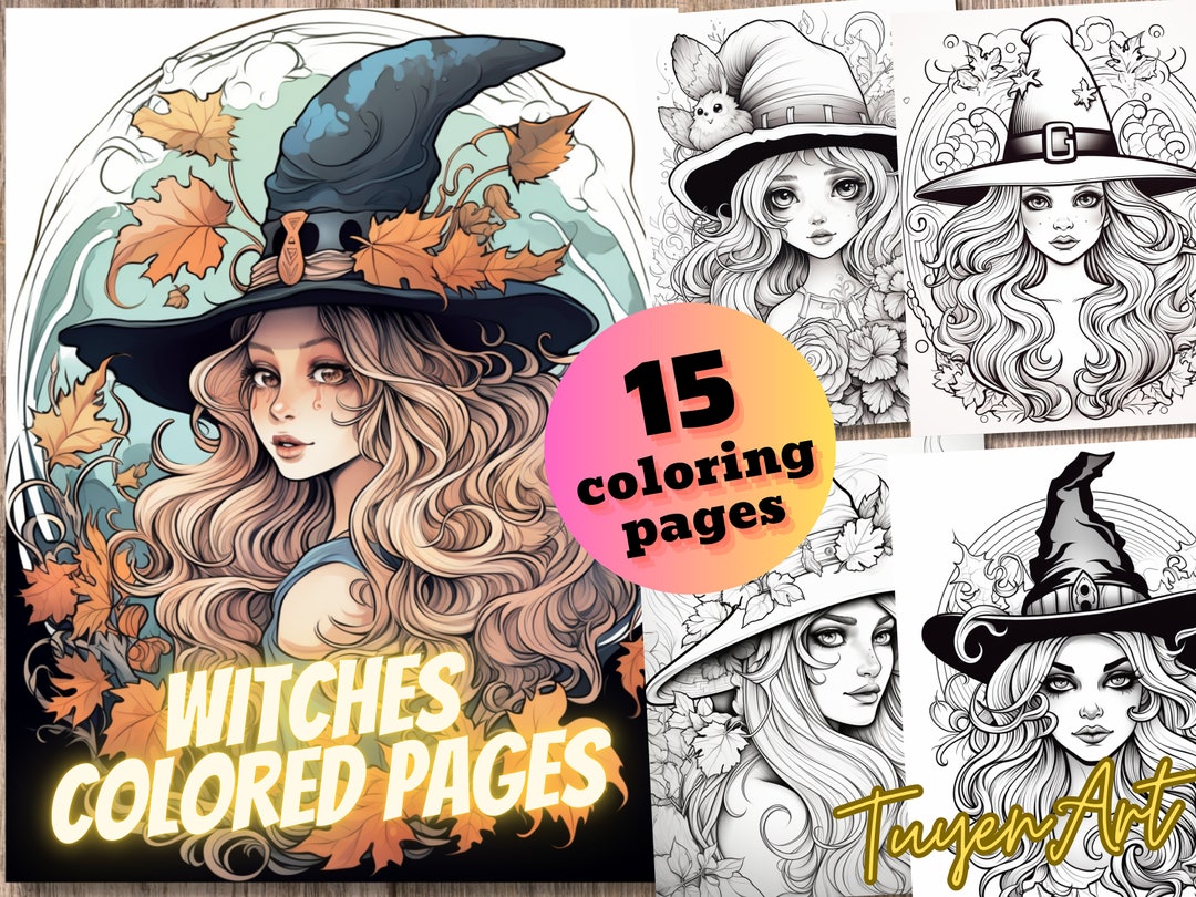 Witch Coloring Pages, Coloring Book for Adults and for Kids, Instant ...