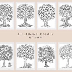 Floral Tree Coloring Book, Magical Floral Tree Coloring Pages ...