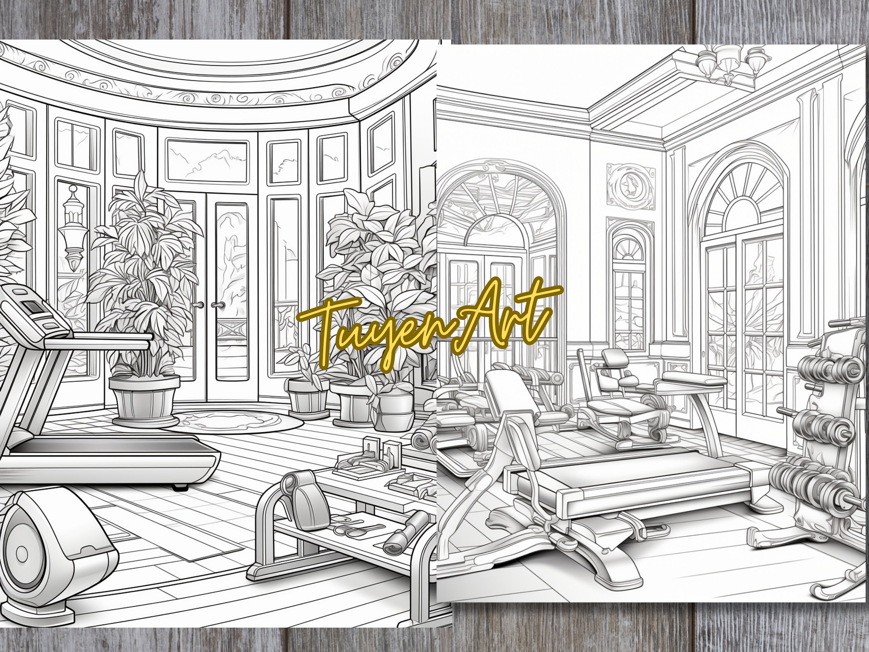 Gym Room Coloring Book, Fitness House Interior Design, File PDF ...