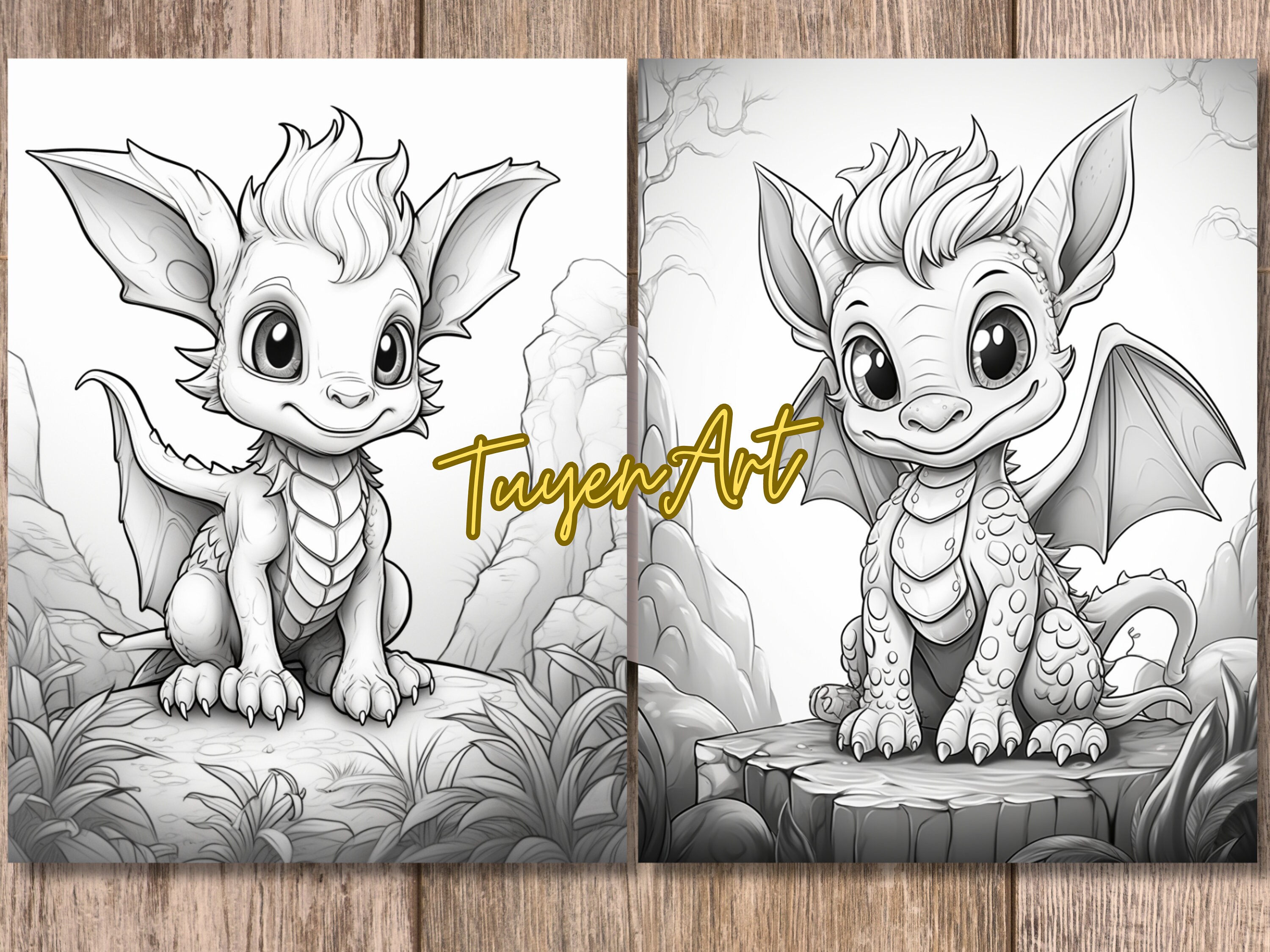 A Cute Dragon Guardians Fantasy Coloring Page Book, Adults Kids Instant ...