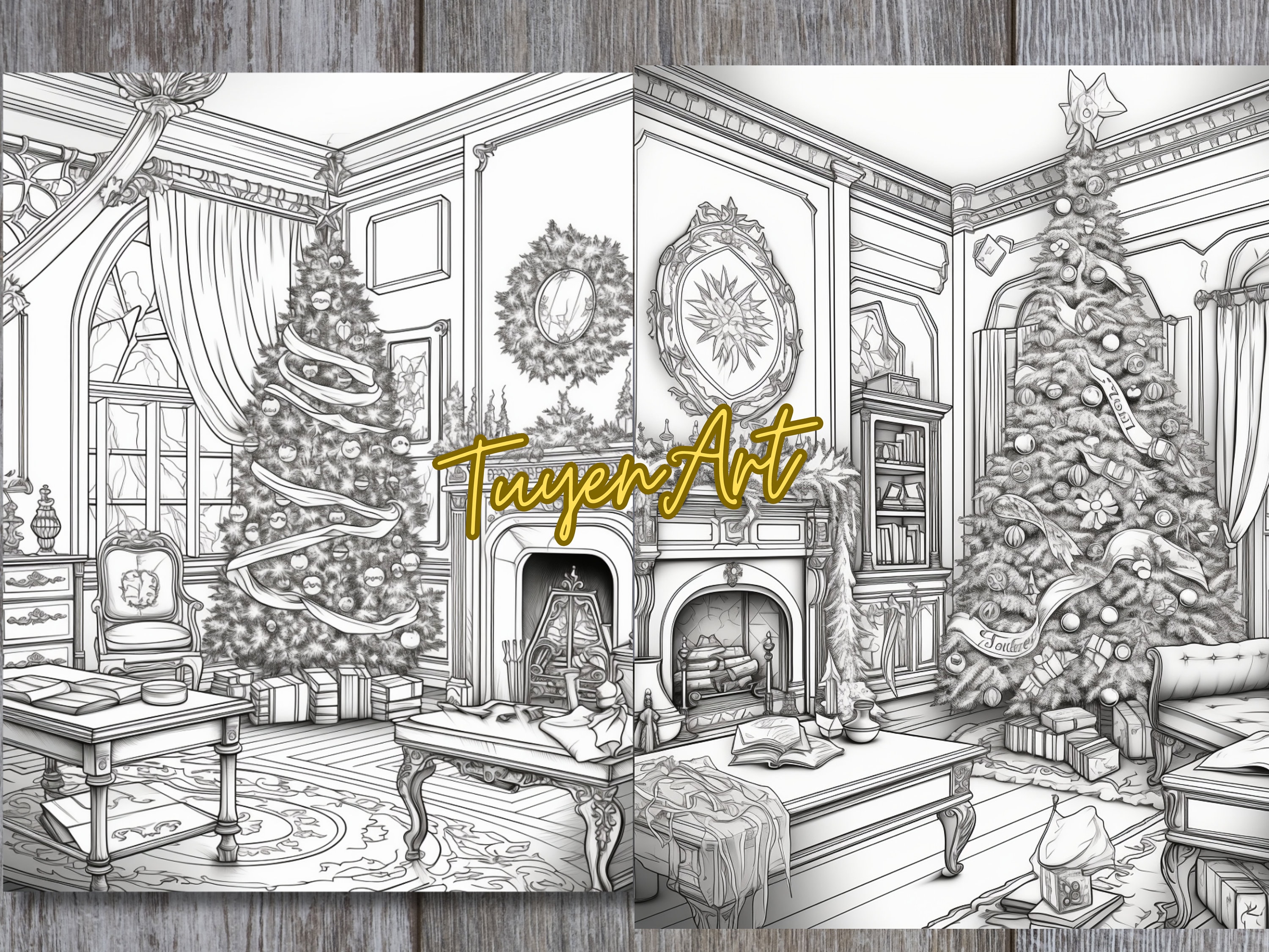 Christmas Room Architecture Coloring Book, Christmas Interior Design ...