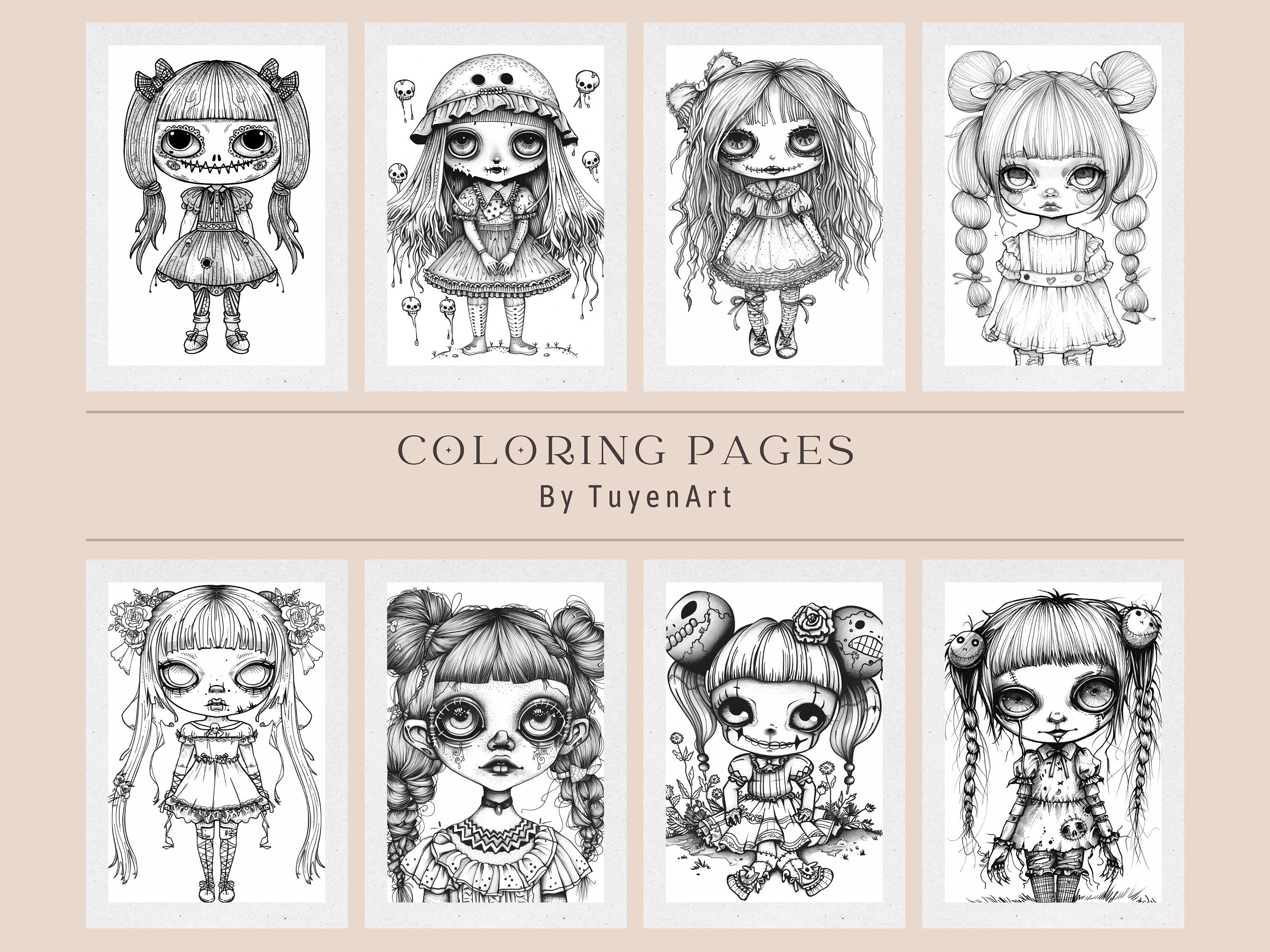 Kawaii Creepy Doll Vol 2 Coloring Book, Horror Spooky Little Doll ...