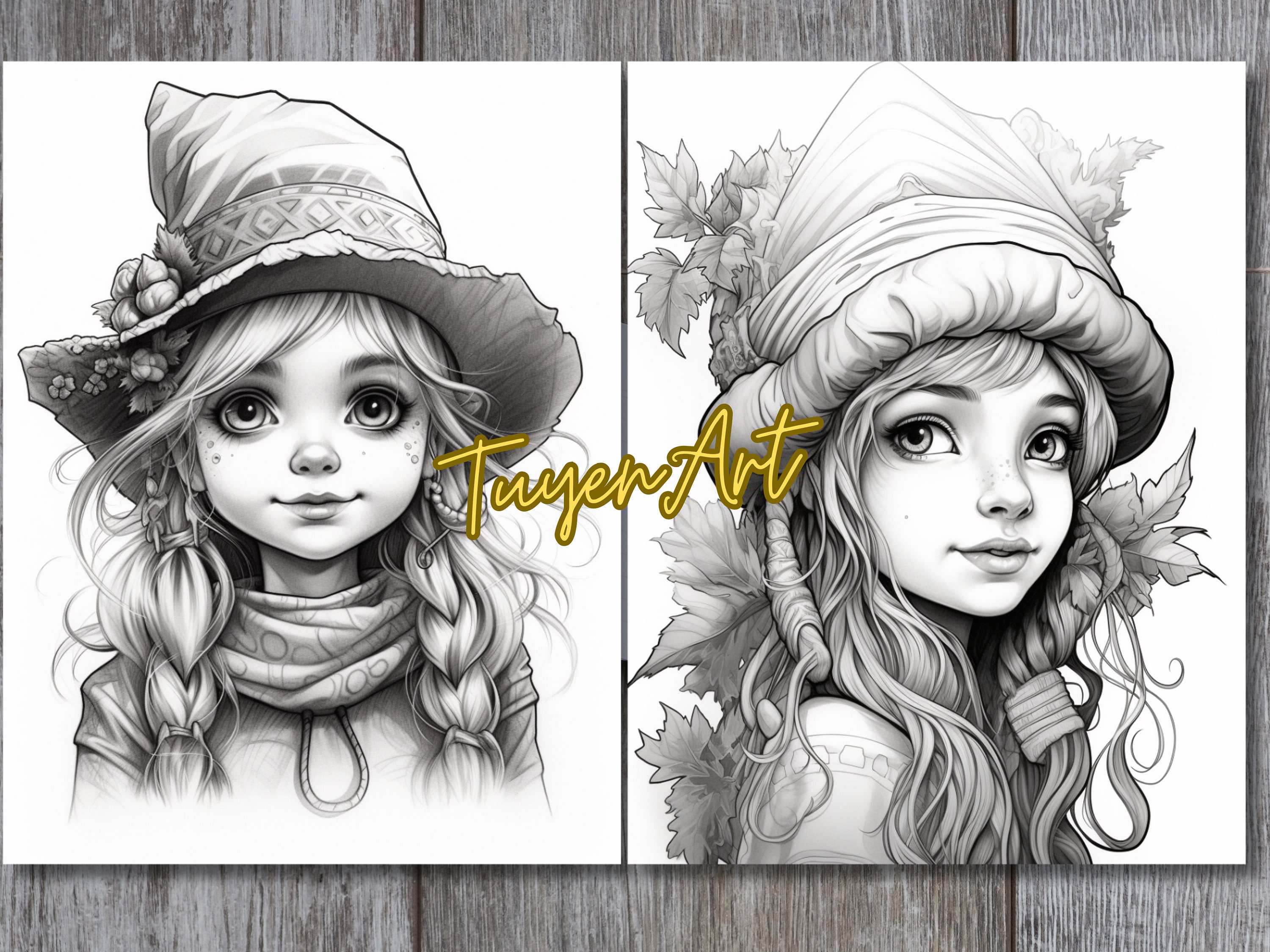 Cute Darling Young Gnome Girl, Coloring Pages for Adults and Kids, PDF ...