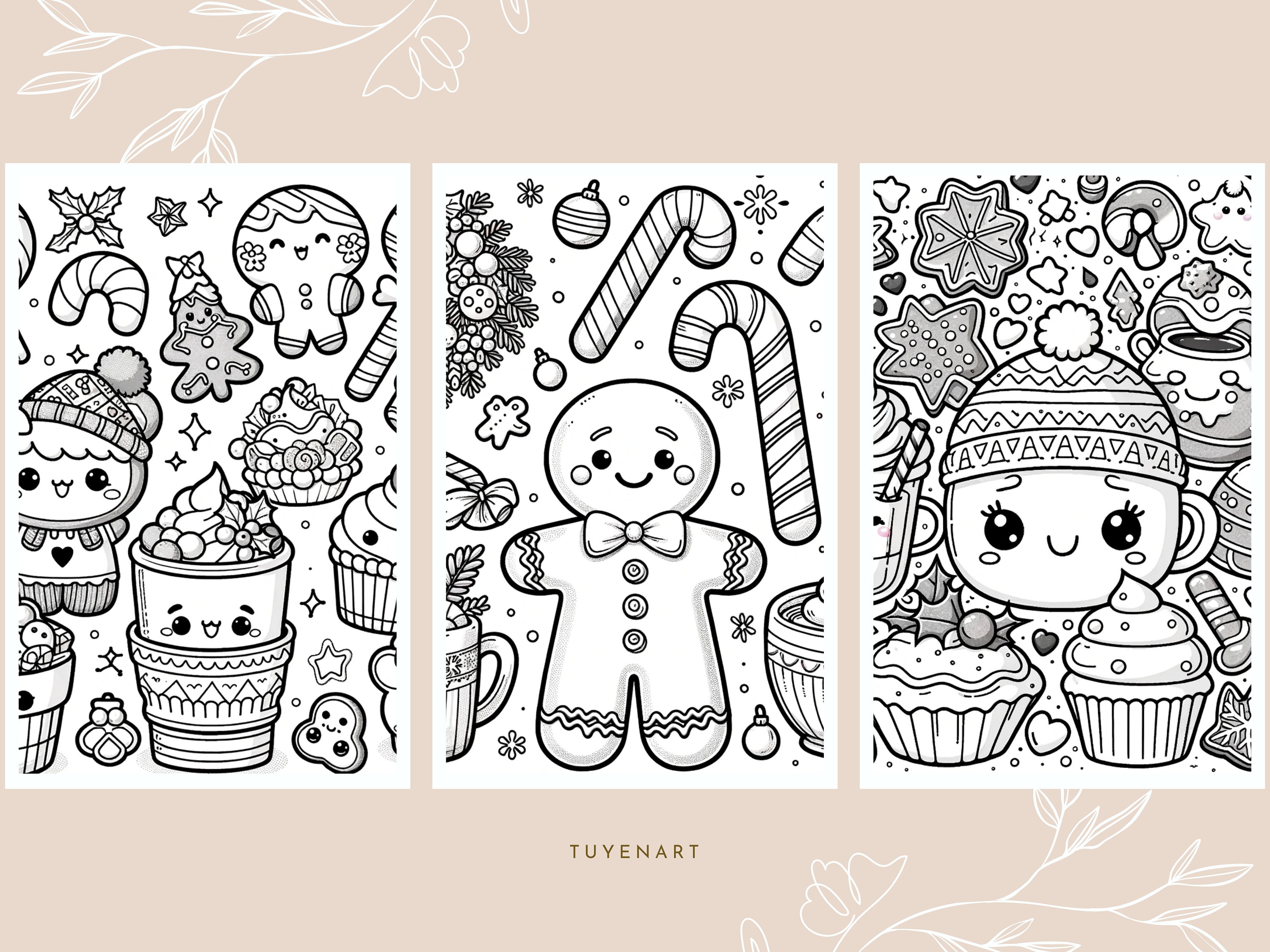 Kawaii Christmas Food Coloring Book, Kawaii Christmas Coloring Pages ...