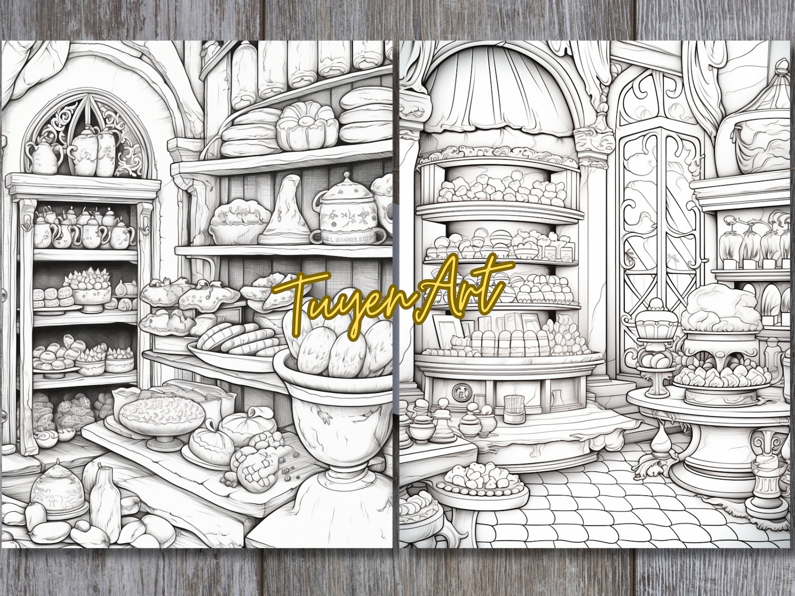 Magical Bakery Coloring Book, Cakes Sweets, Interior Design Coloring ...