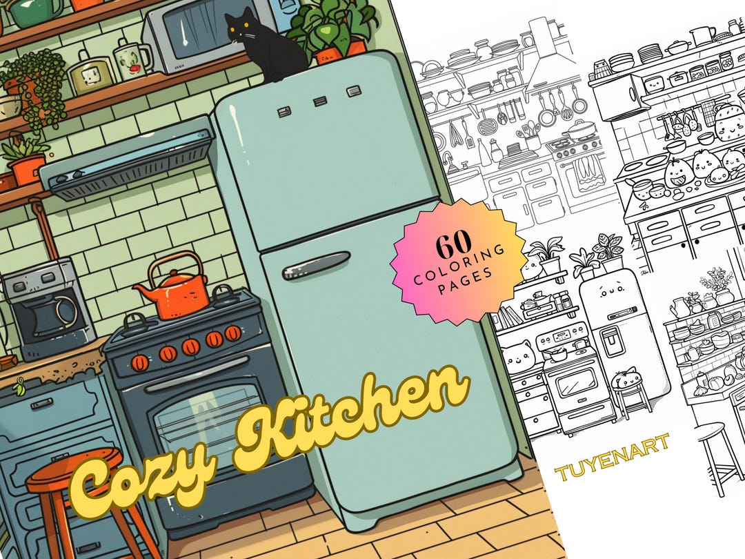 Cozy Kitchen Coloring Book, Interior Design Coloring Pages, Cute ...