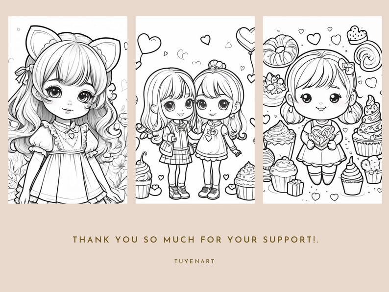 Kawaii Valentine's Coloring Book, Cute Kawaii Anime Coloring Pages ...
