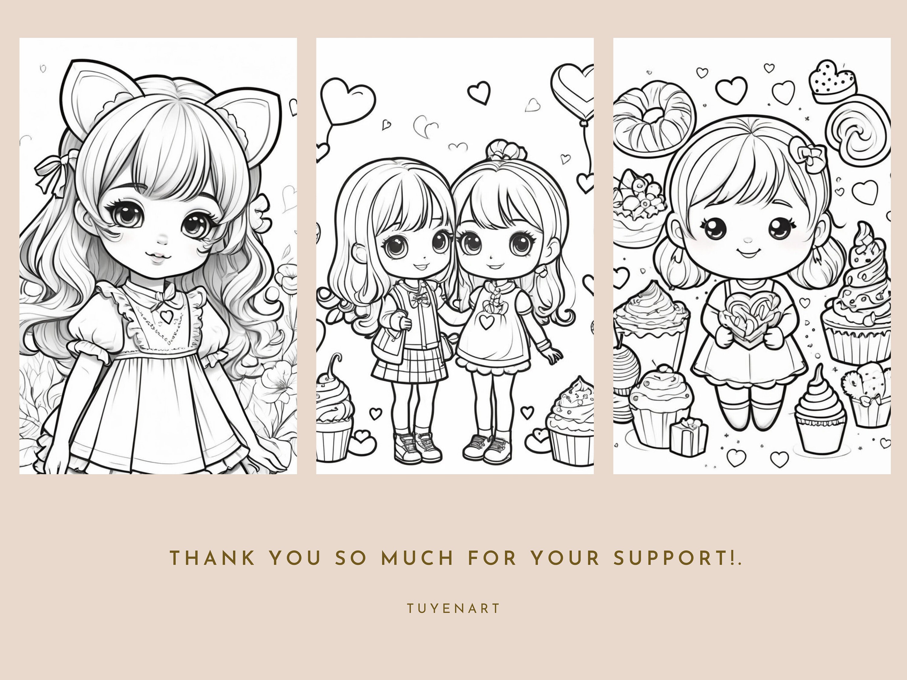 Kawaii Valentine's Coloring Book, Cute Kawaii Anime Coloring Pages ...