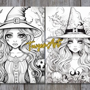 Halloween Witch Coloring Book, Gothic Pumpkin Witch Coloring Pages for ...