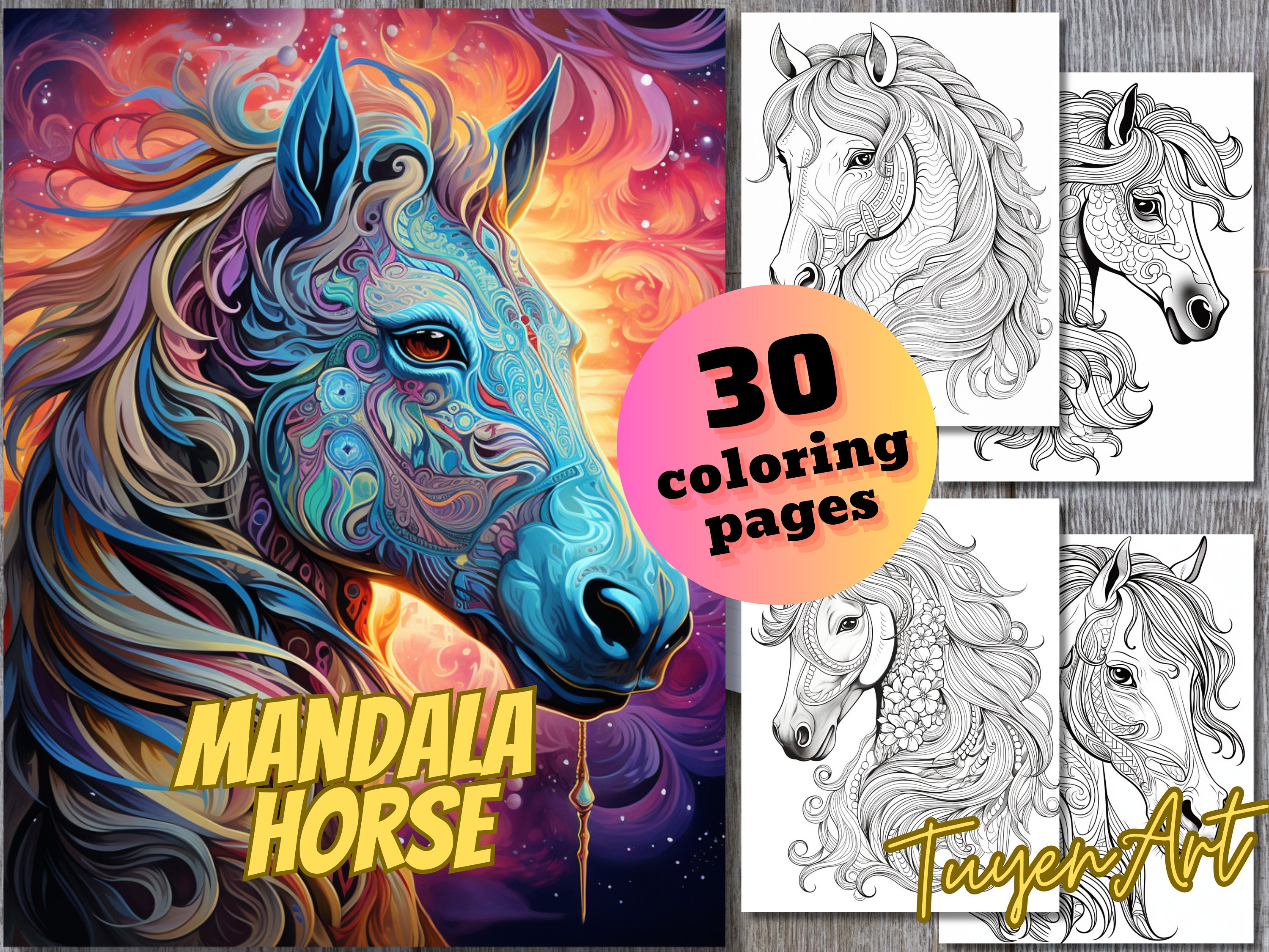 Mandala Horse Coloring Book, Coloring Pages for Kids and Adults ...