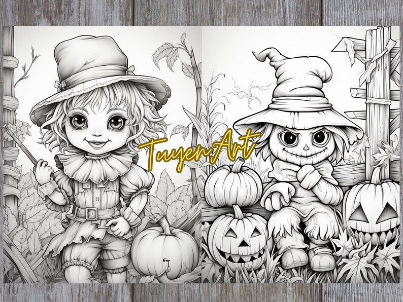Cute Scarecrows Coloring Book, Halloween Coloring Pages, Fall Cute ...