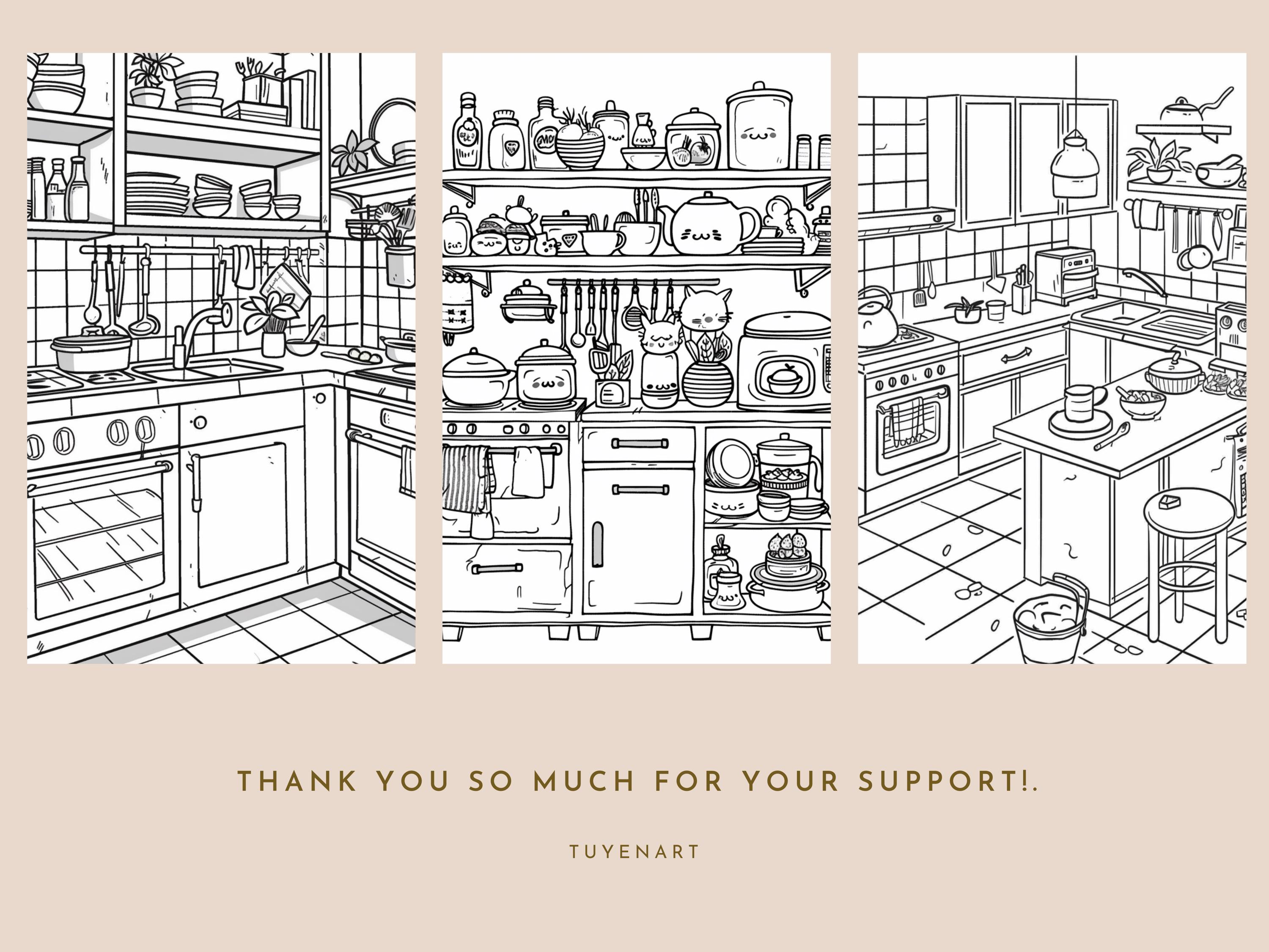 Cozy Kitchen Coloring Book, Interior Design Coloring Pages, Cute ...