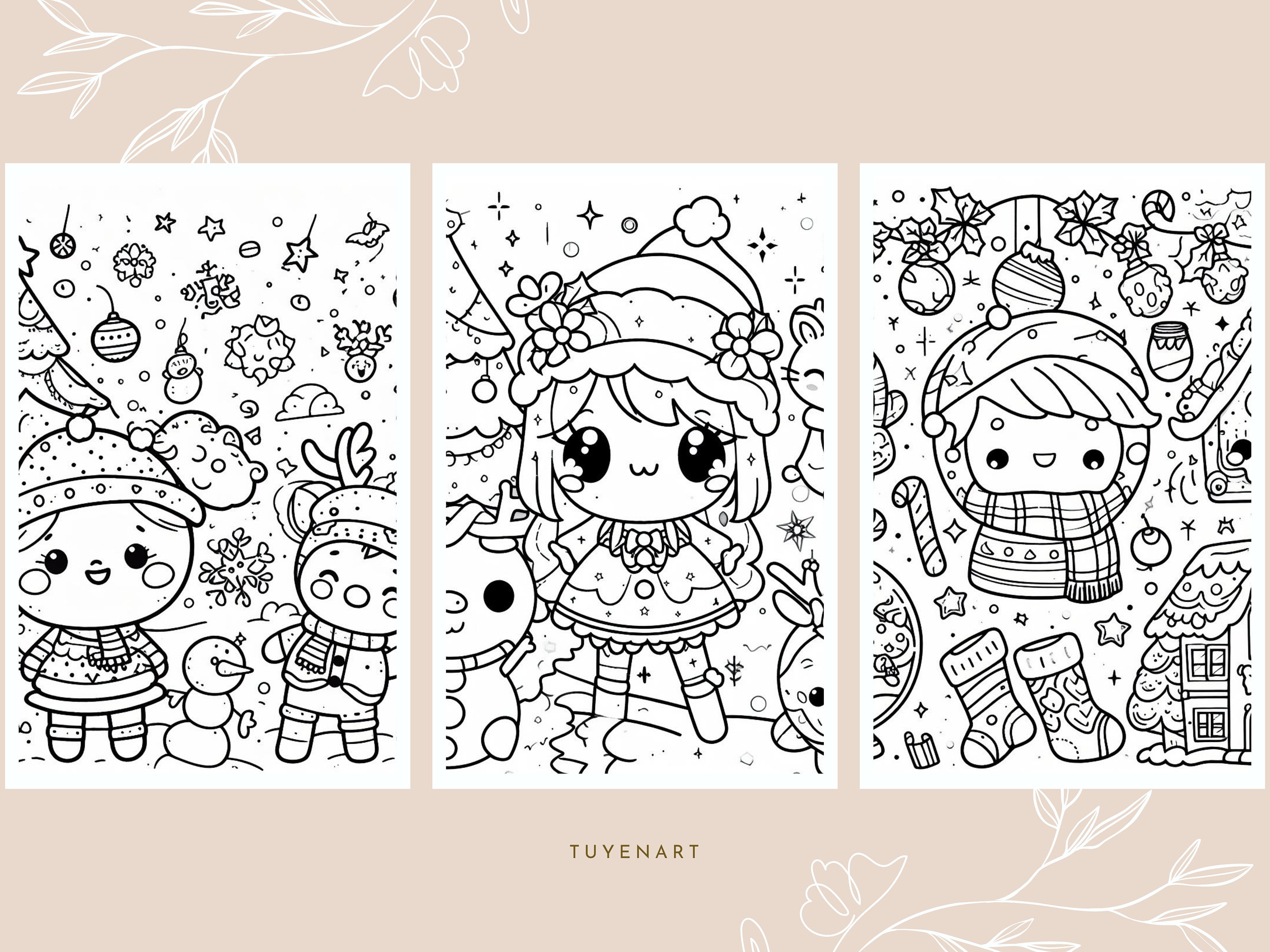 Kawaii Christmas Joy Coloring Book, Kawaii Gifts, Cute Kawaii Christmas ...