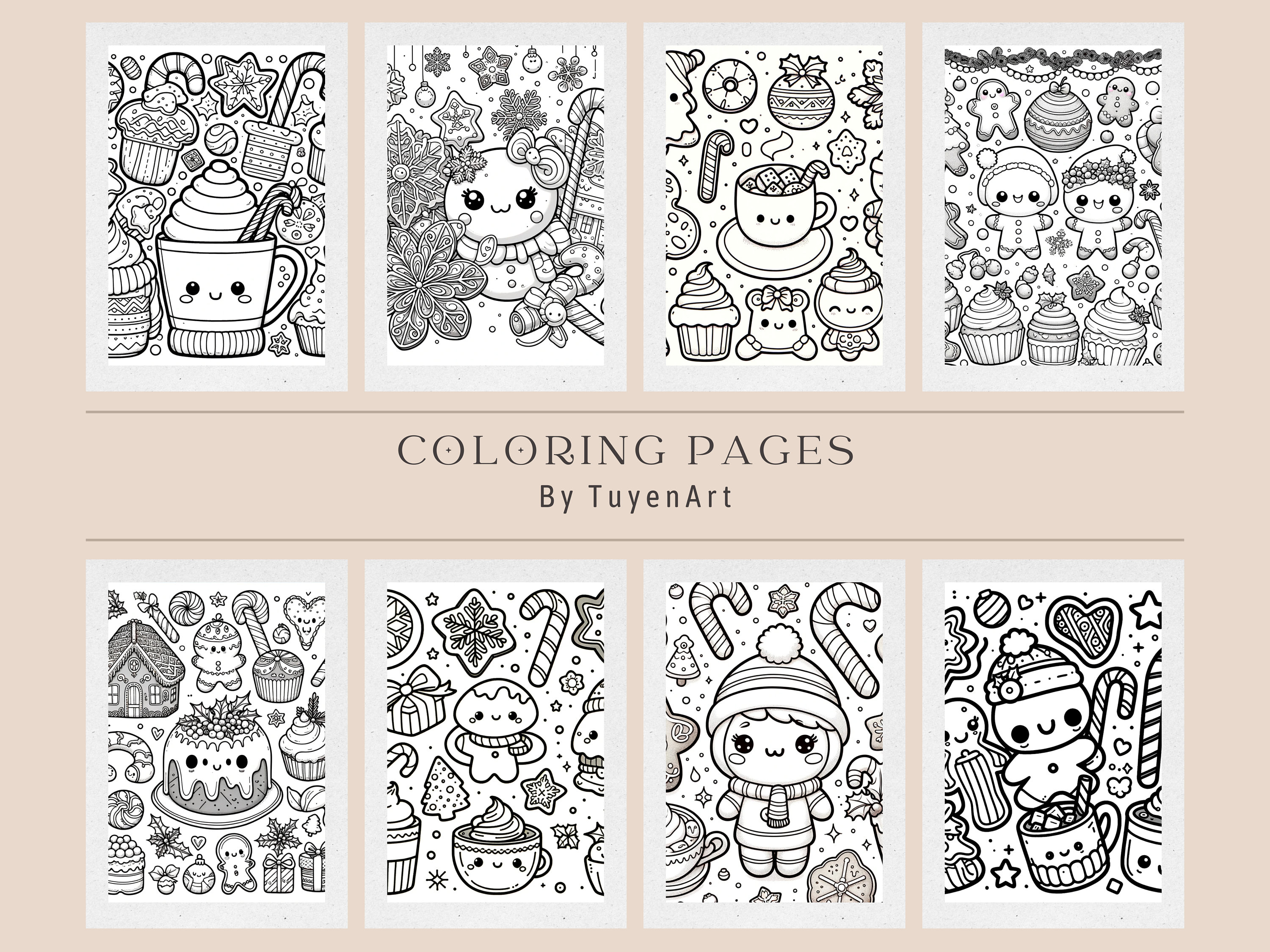 Kawaii Christmas Food Coloring Book, Kawaii Christmas Coloring Pages ...